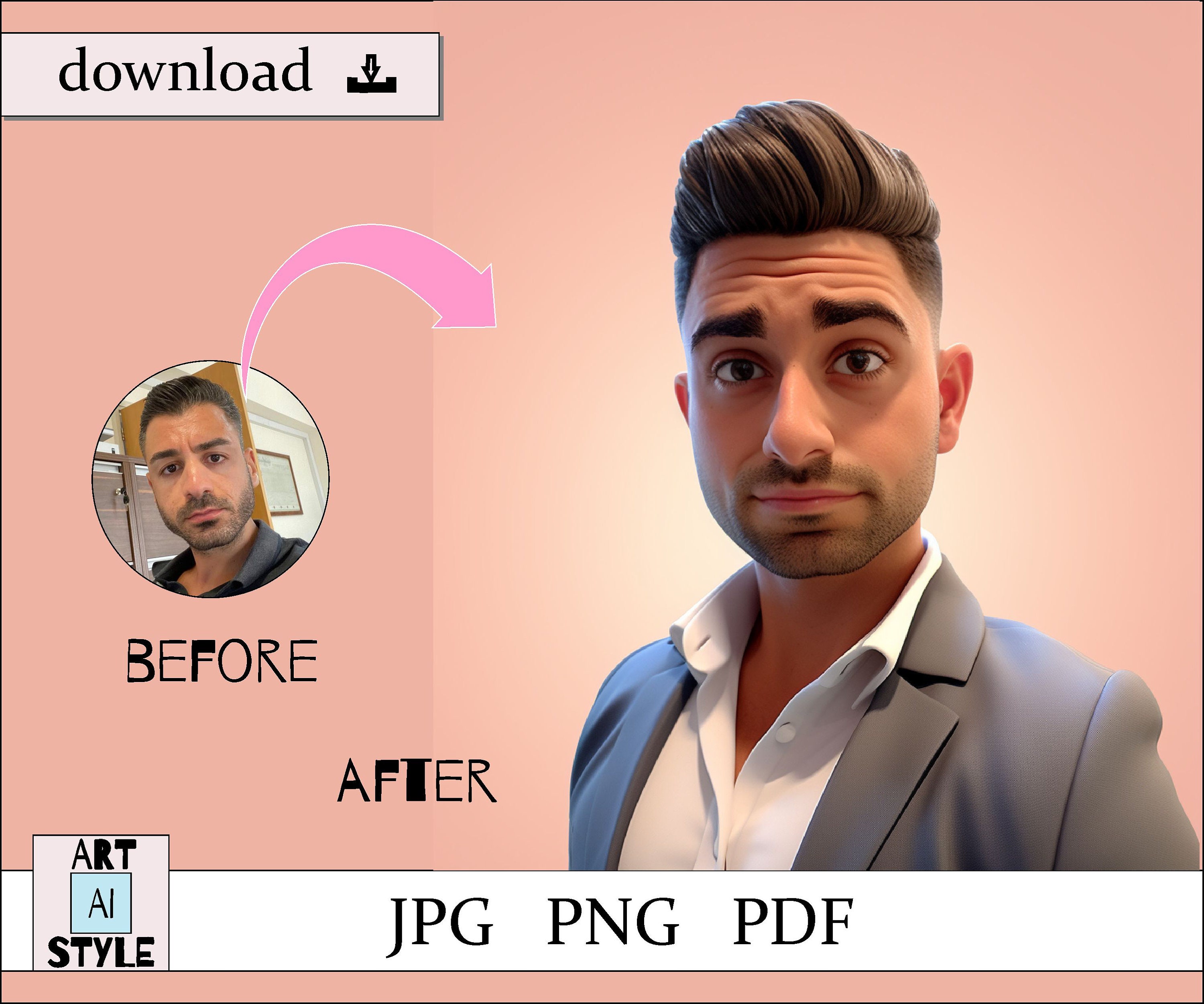 Custom AI Cartoon Portrait From Photo, Digital Download, Personalized ...