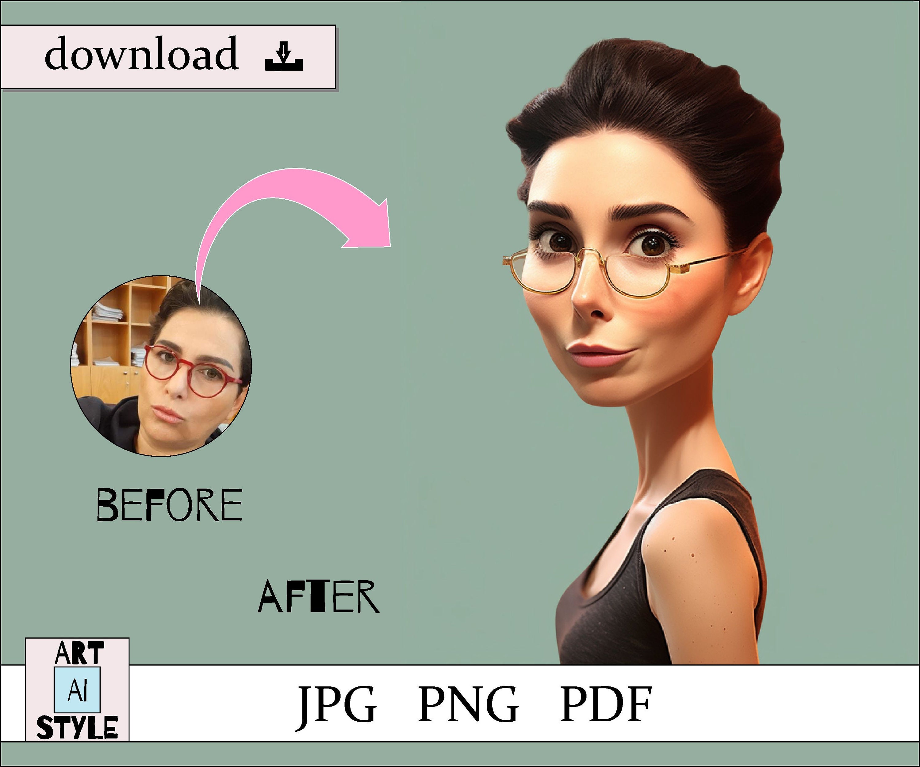 Custom AI Cartoon Portrait From Photo, Digital Download, Personalized ...