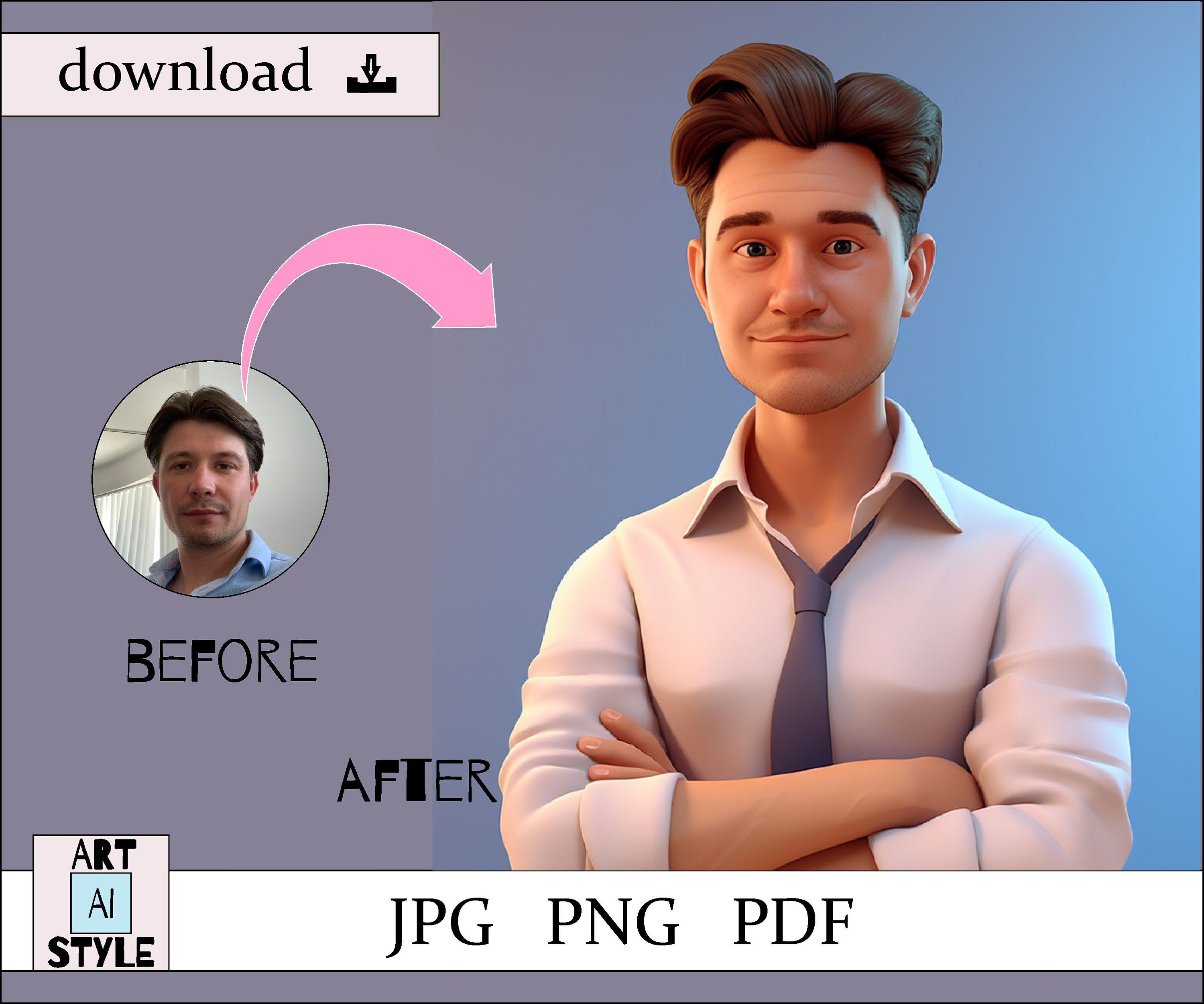 Custom AI Cartoon Portrait From Photo, Digital Download, Personalized ...