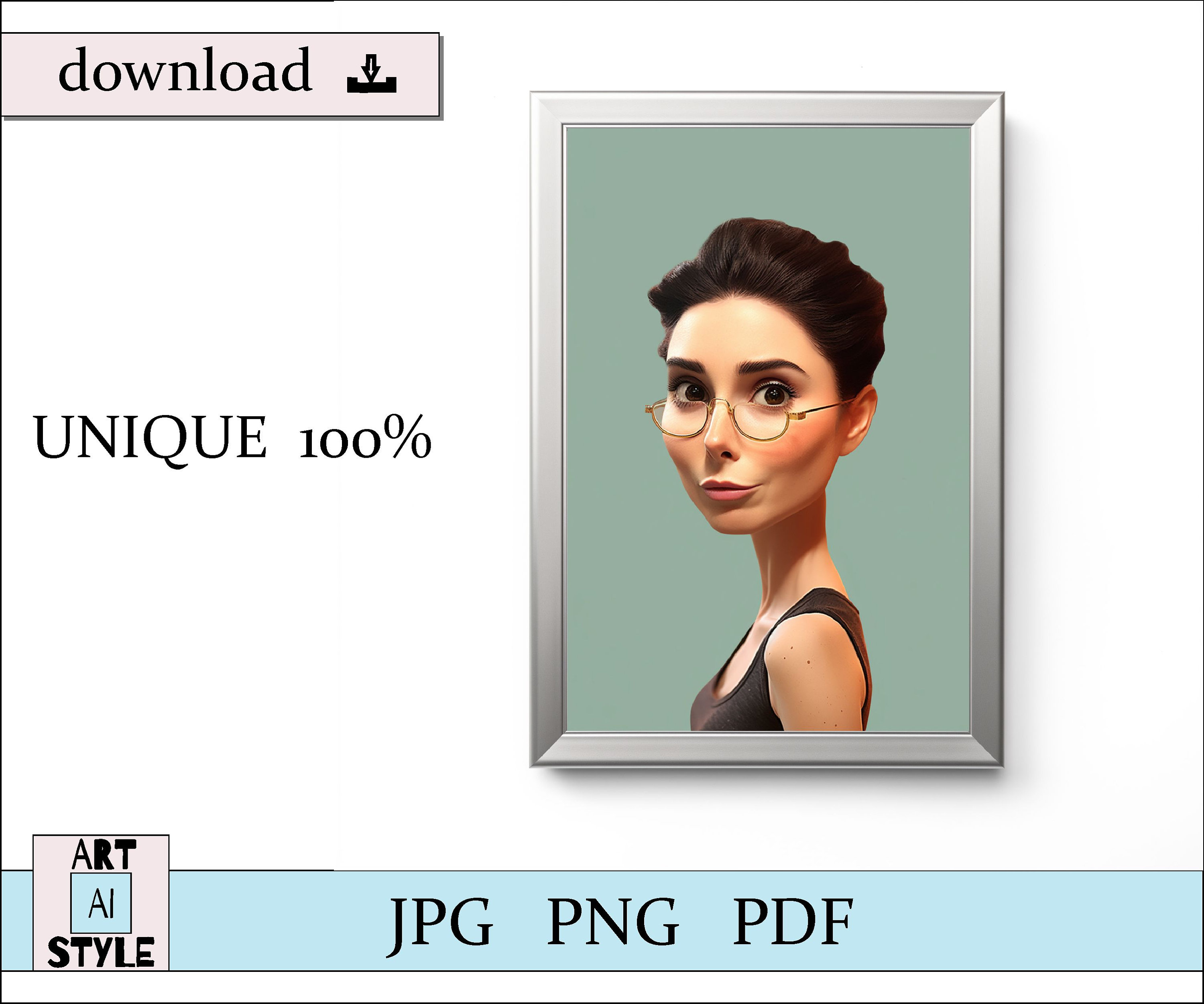 Custom AI Cartoon Portrait From Photo, Digital Download, Personalized ...