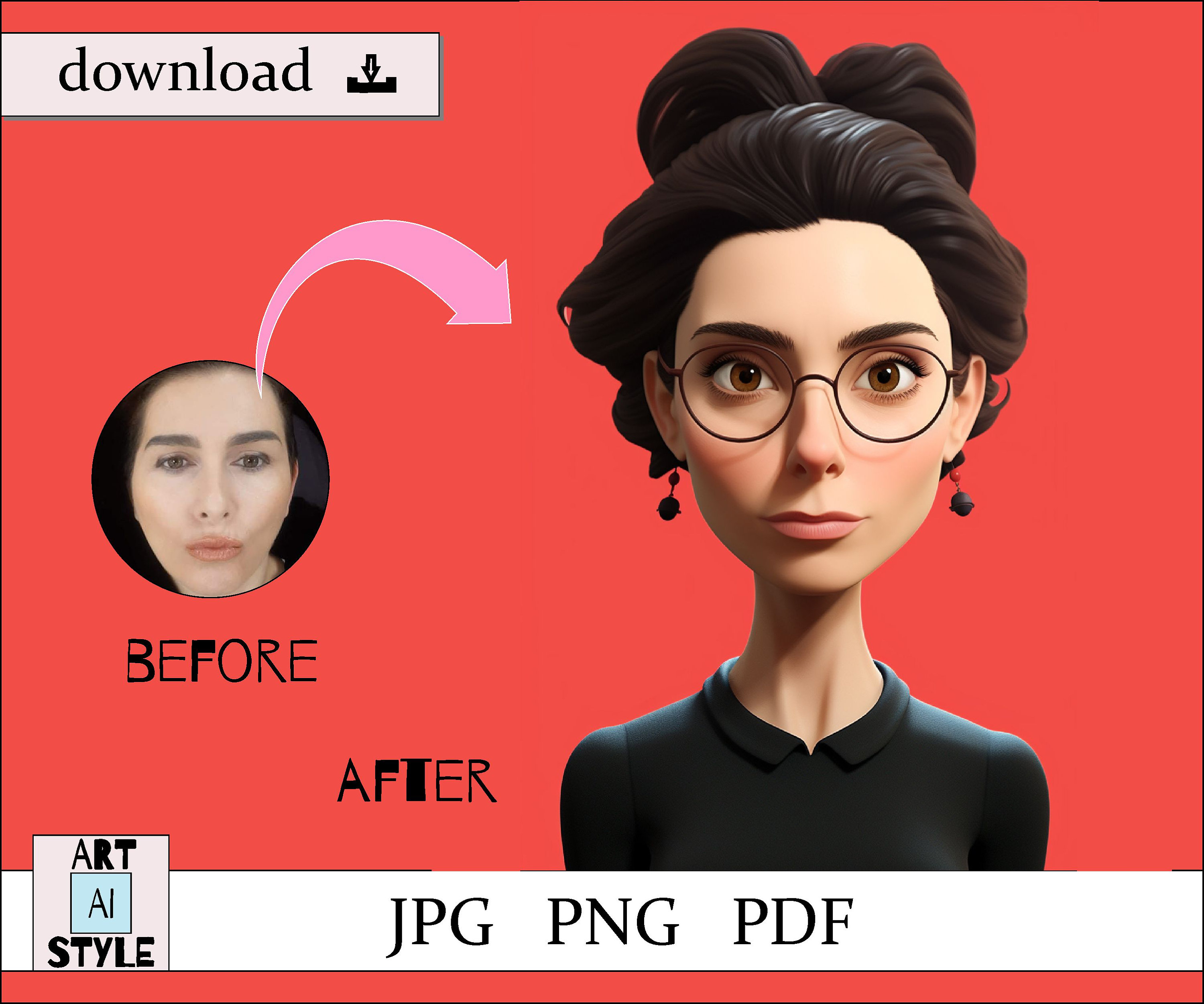 Custom AI Cartoon Portrait From Photo, Digital Download, Personalized ...