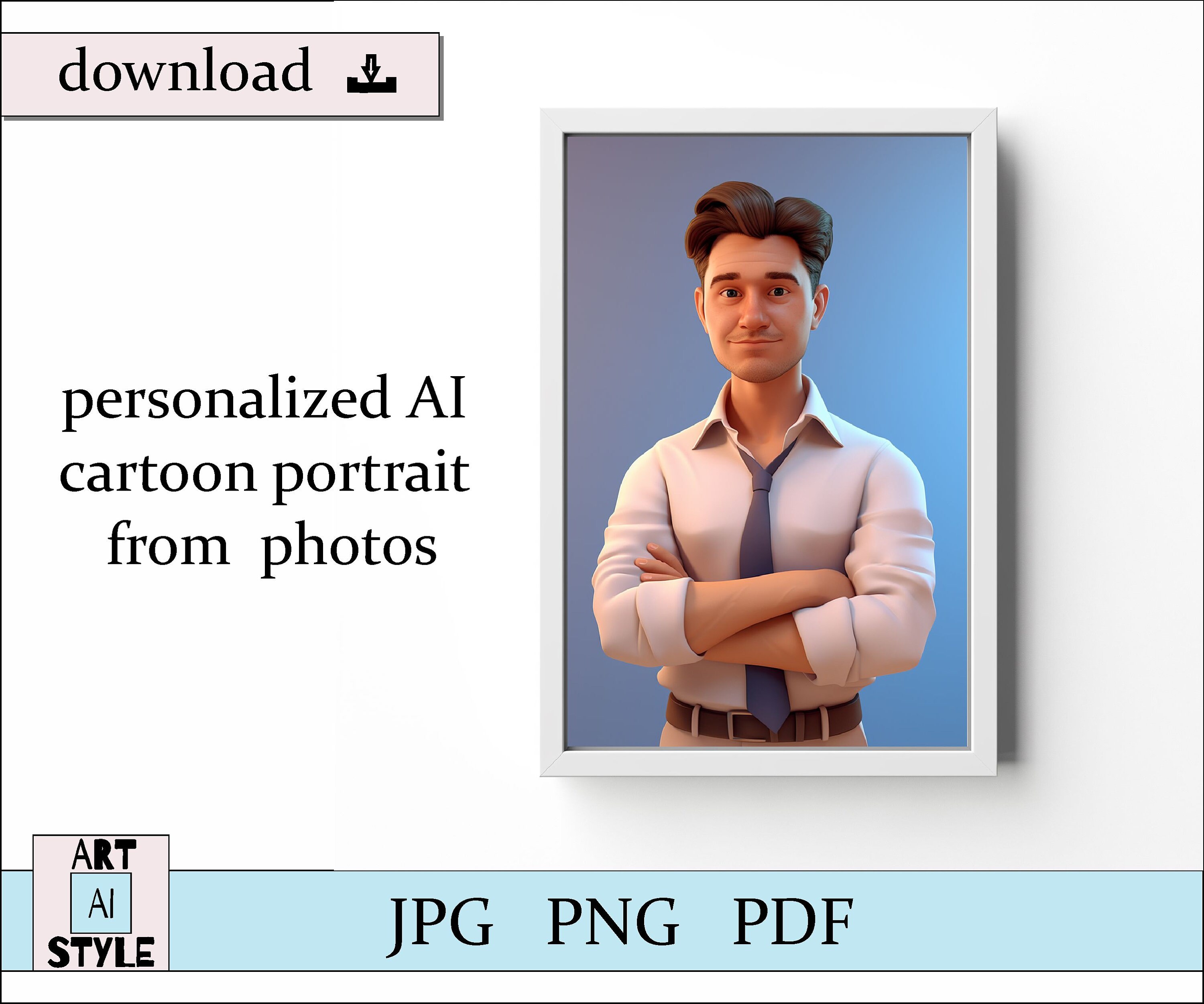 Custom AI Cartoon Portrait From Photo, Digital Download, Personalized ...