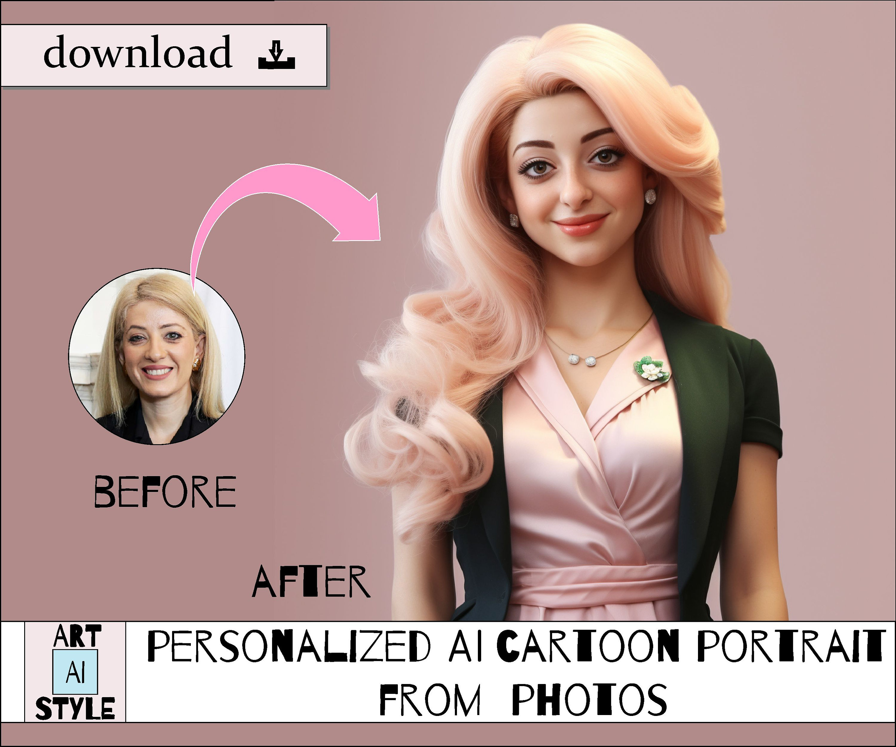 Custom AI Cartoon Portrait From Photo, Digital Download, Personalized ...