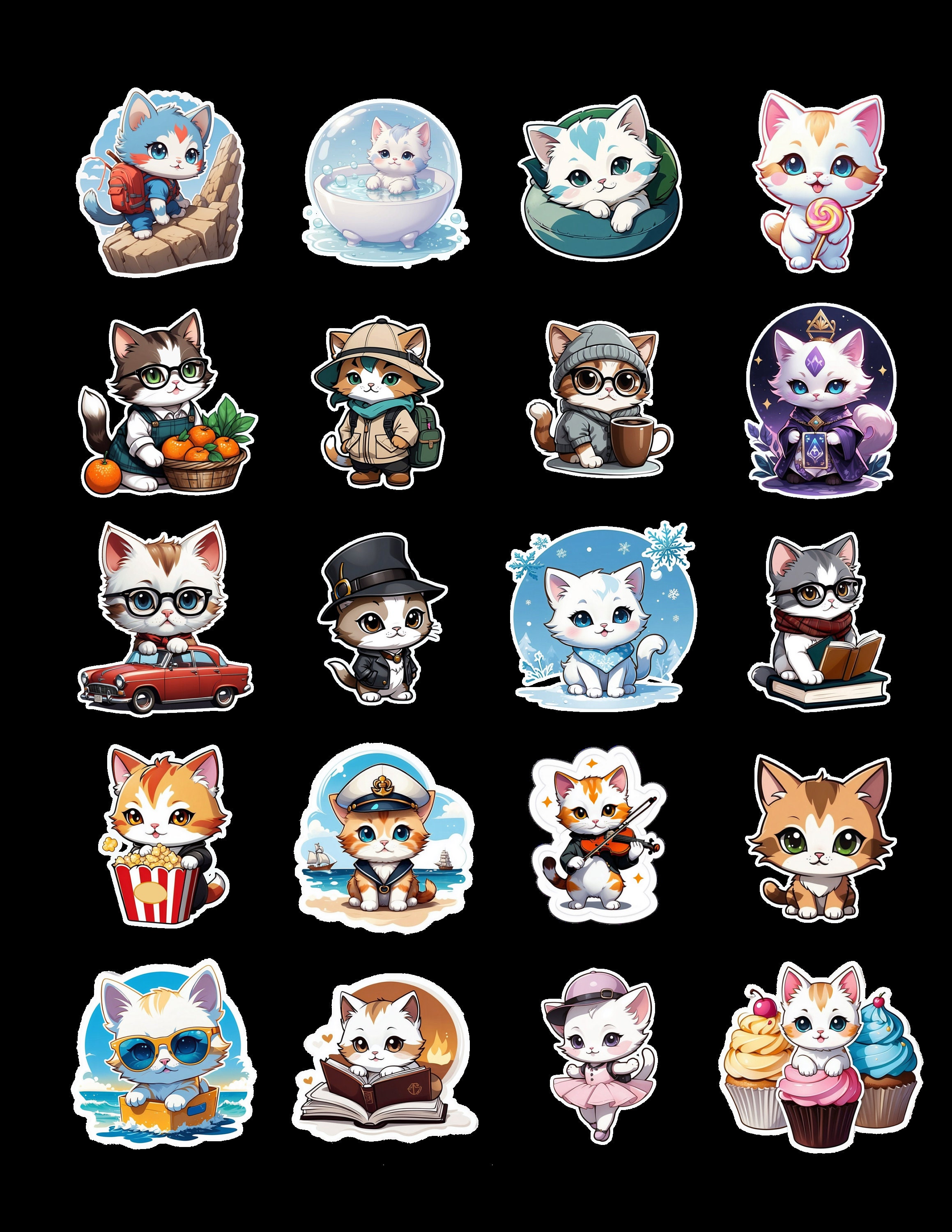 Cute Cat Stickers PNG , PNG Printable , 20 Different Designs ...