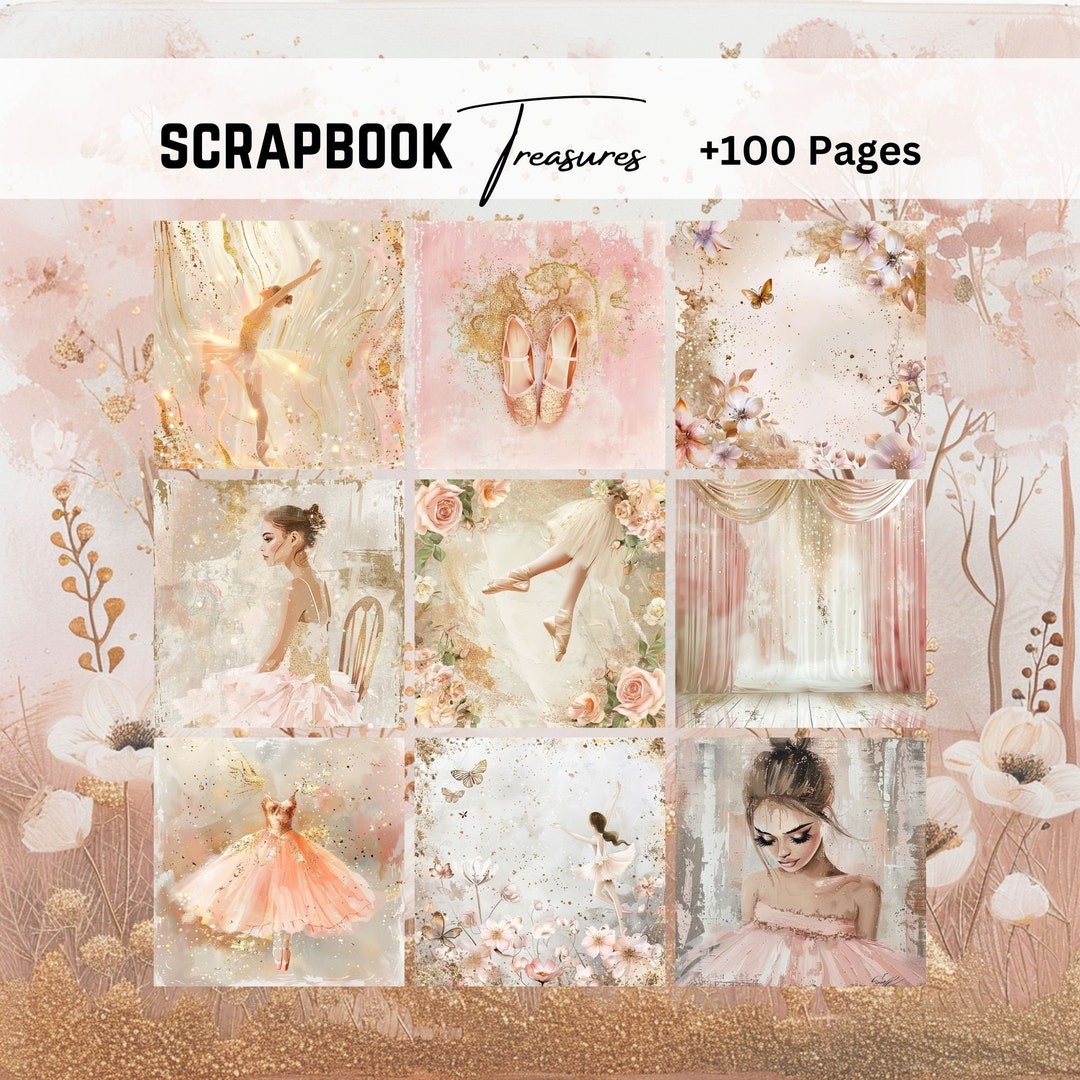 Ballerina Gold Theme, Ballet Pages, Shabby Chic Journal, Digital Paper ...