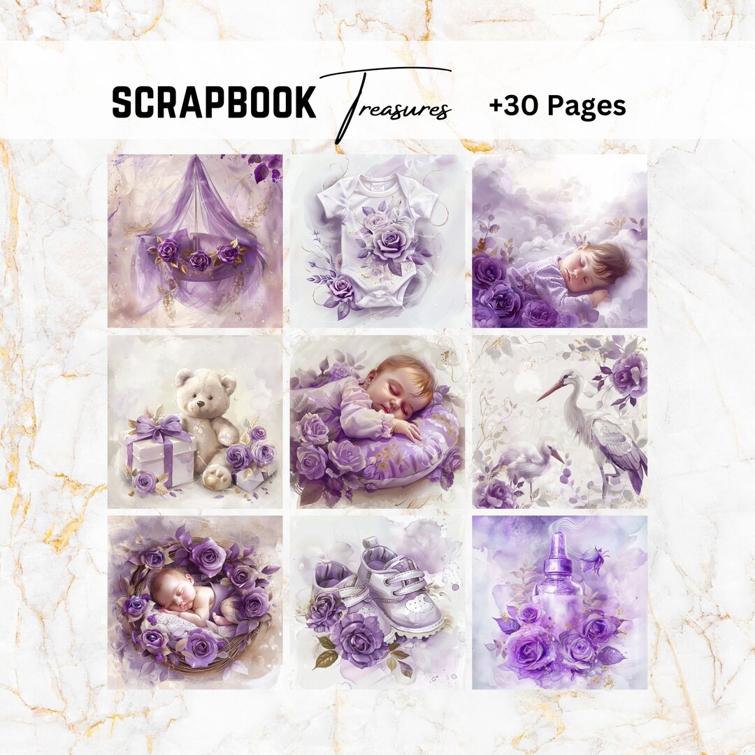 Digital Baby Papers, Purple and White, Shabby Chic Journal, Digital ...