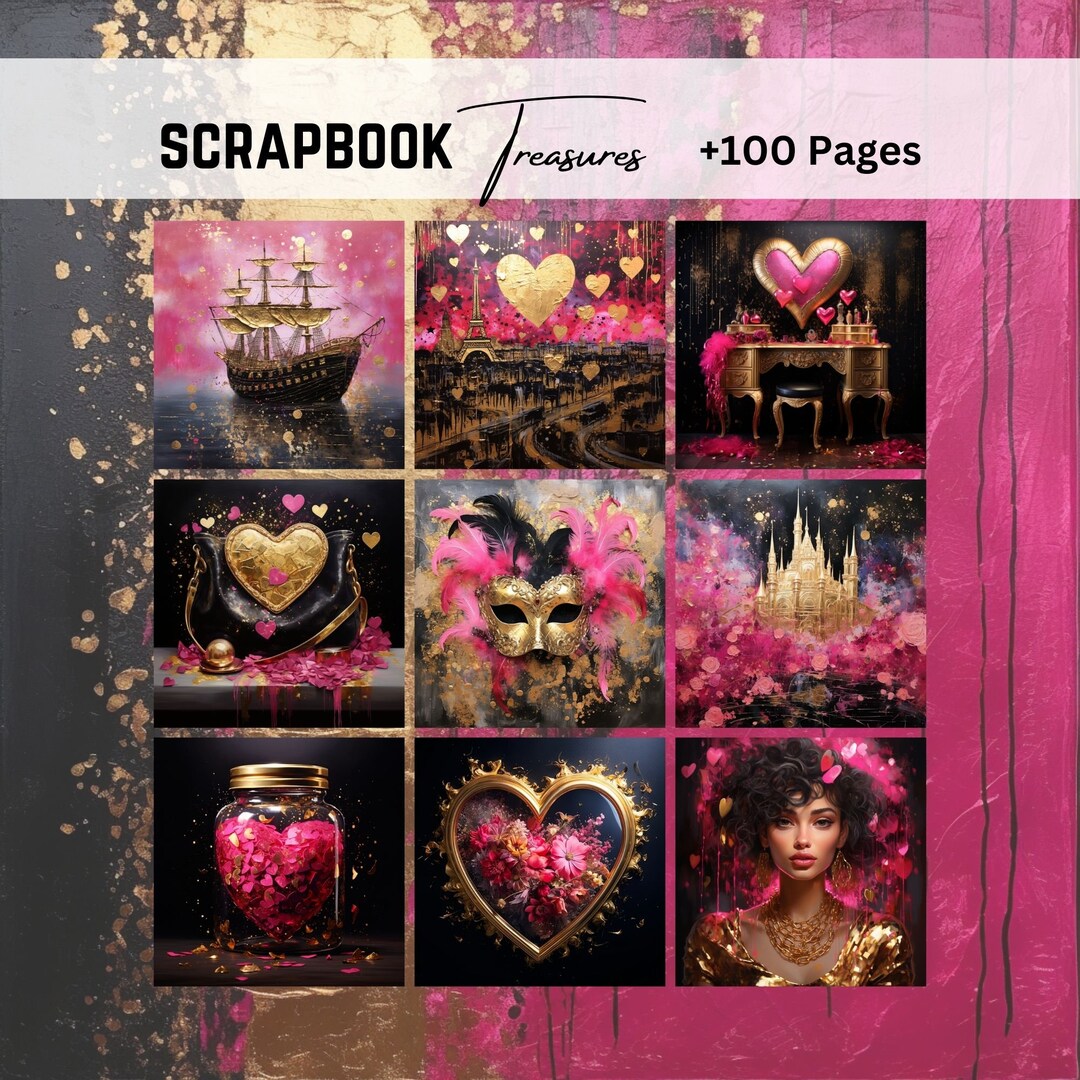 Pink and Black Theme, Big Bundle Shabby Chic Journal, Digital Paper ...