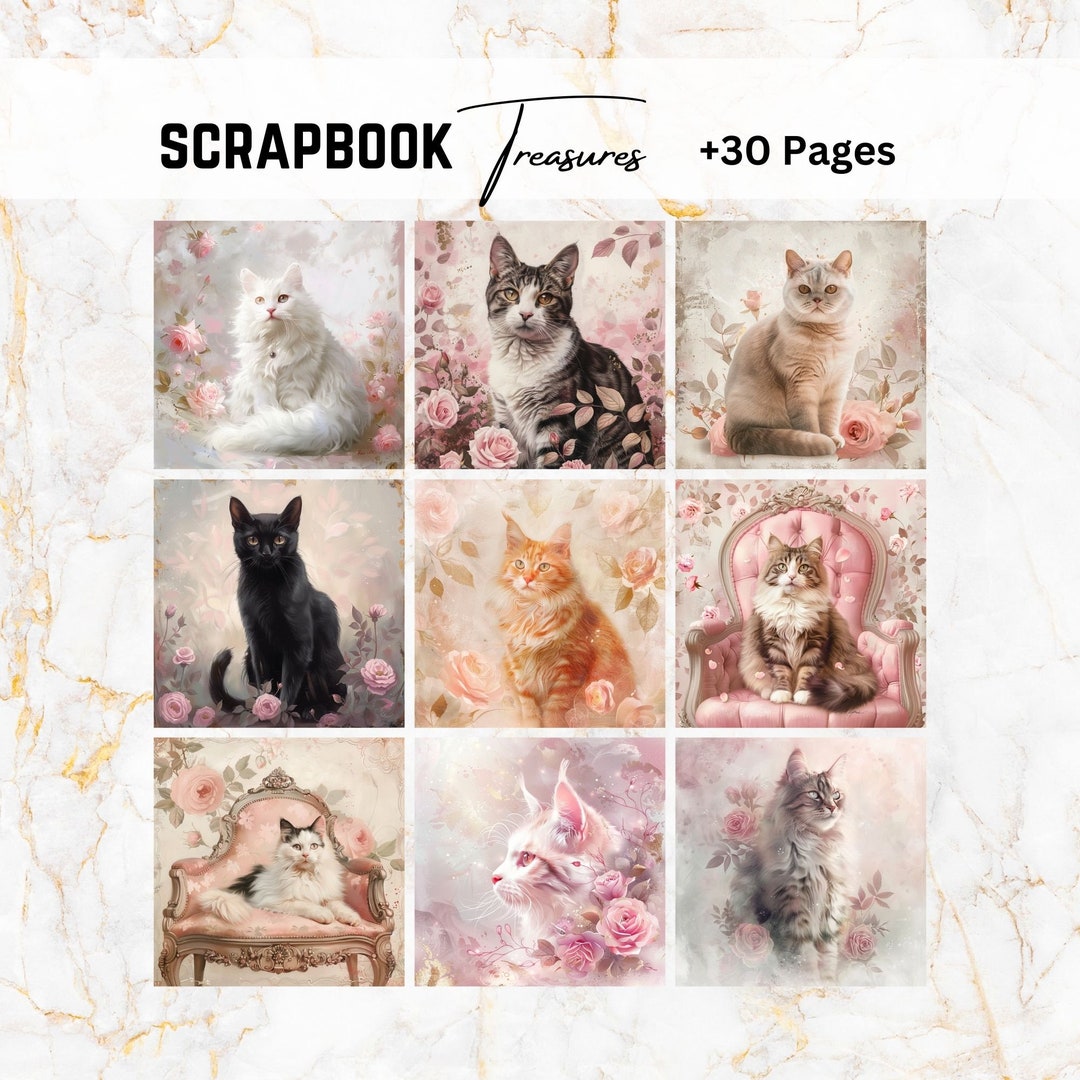 Digital Cat Paper, Tabby, Persian, Manx, Feline, Digital Paper, Junk ...