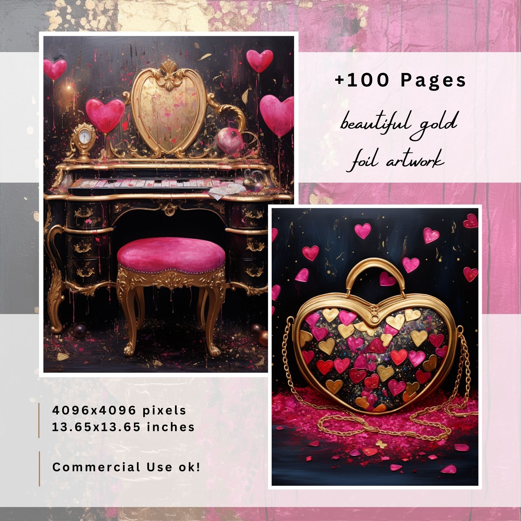Pink and Black Theme, Big Bundle Shabby Chic Journal, Digital Paper ...
