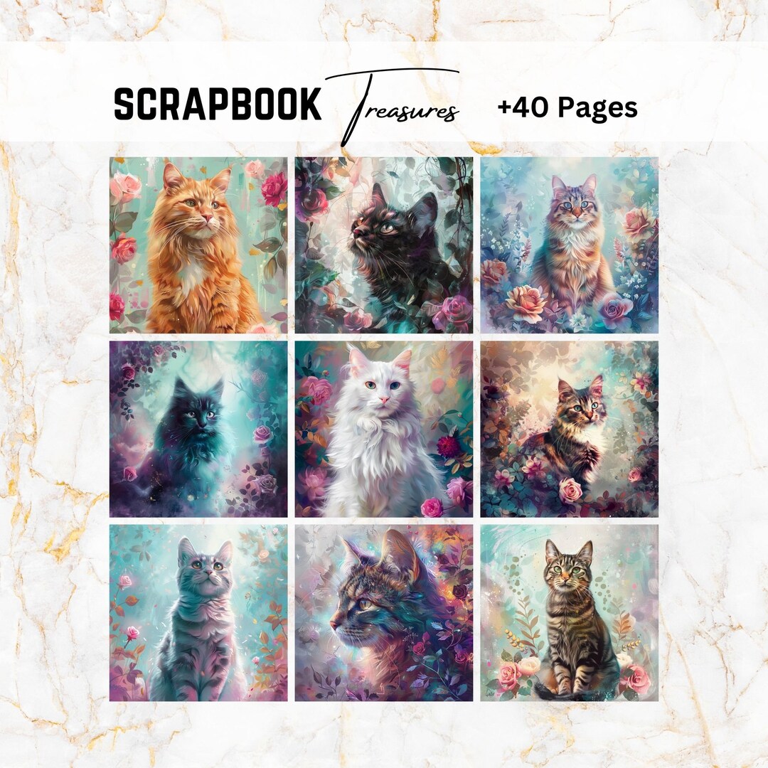 Digital Cat Paper, Tabby, Persian, Manx, Feline, Digital Paper, Junk ...