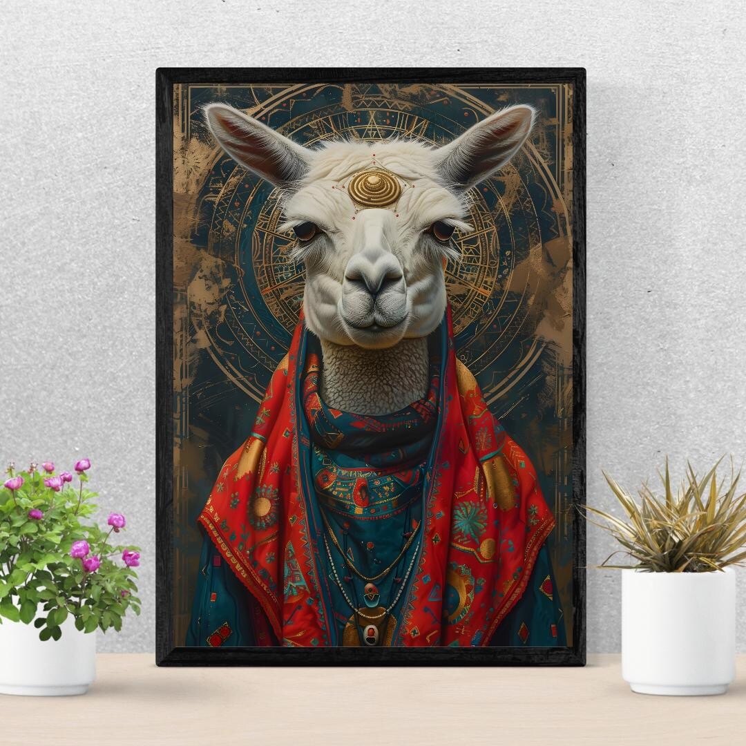Llama Monk Poster - Funny Llama Poster - Funny Animals Wall Art ...