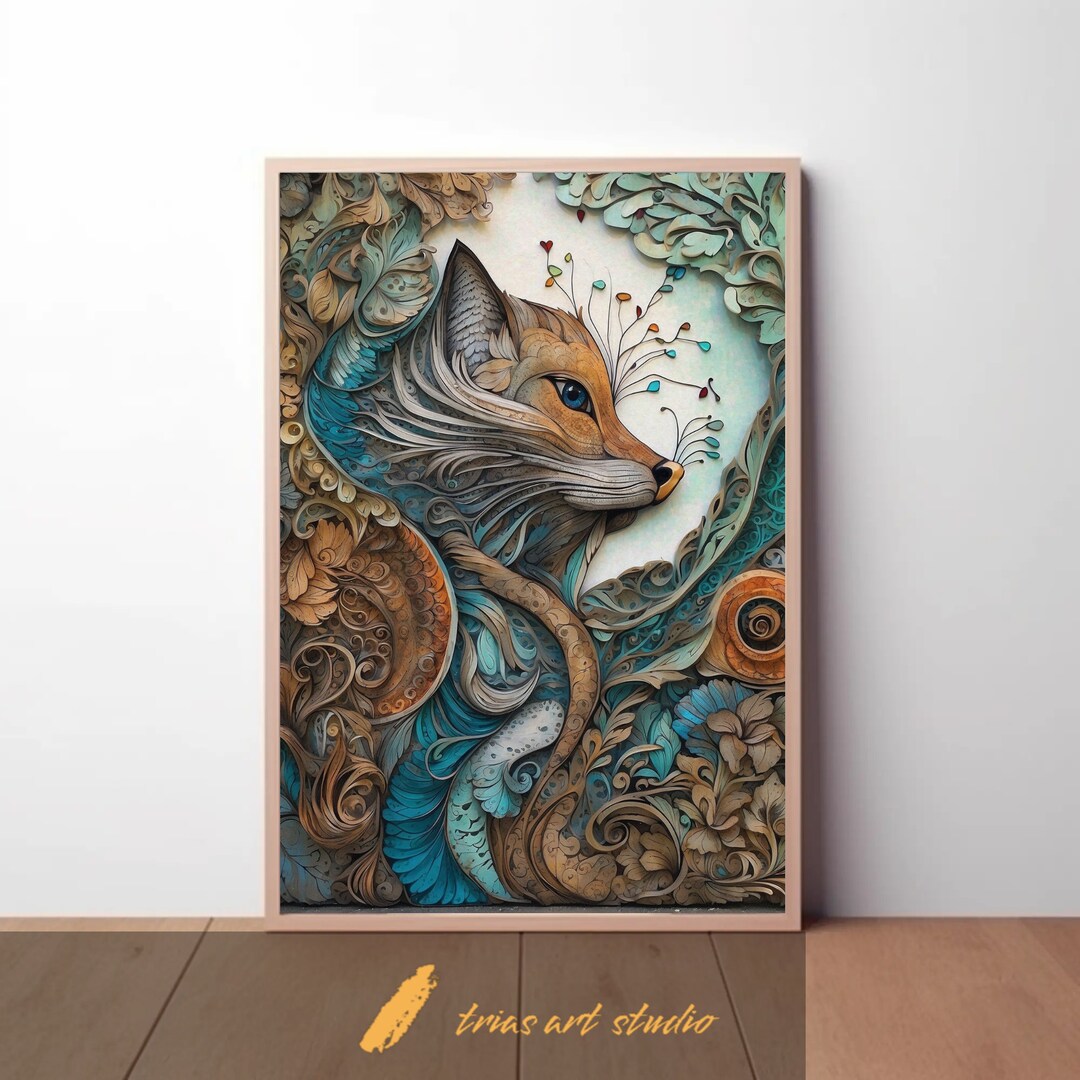 Forest Charm | Zentangle Print of a Fox Among Mystical Flora | Artistic ...