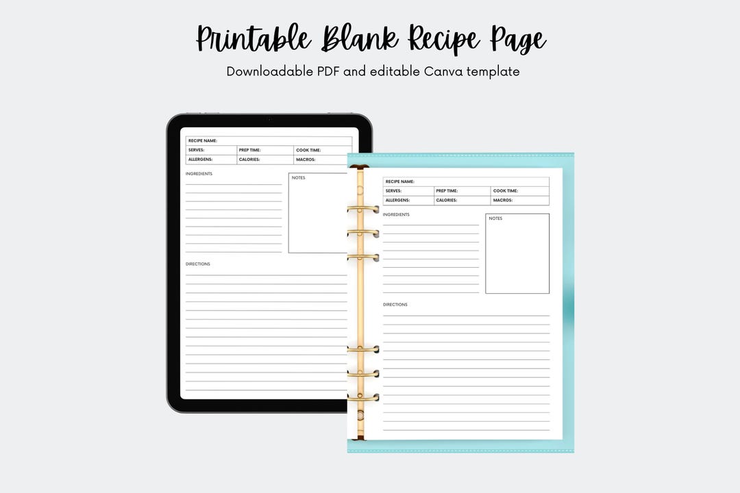 Printable A5 Recipe Card Template. Minimalist Recipe Editable Canva ...