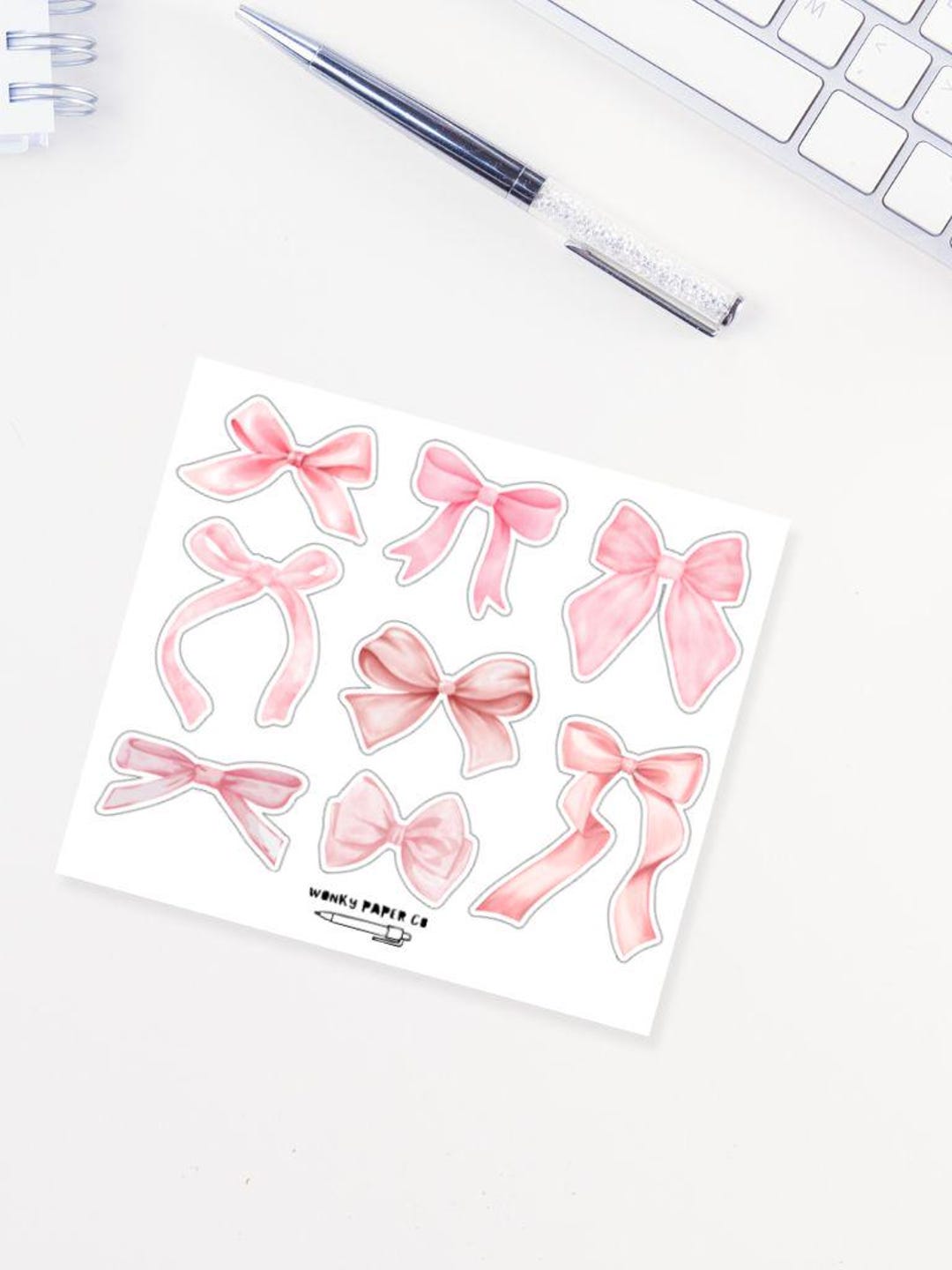 Pink Bow Sticker Sheet - Coquette Aesthetic Stickers for Scrapbooking ...