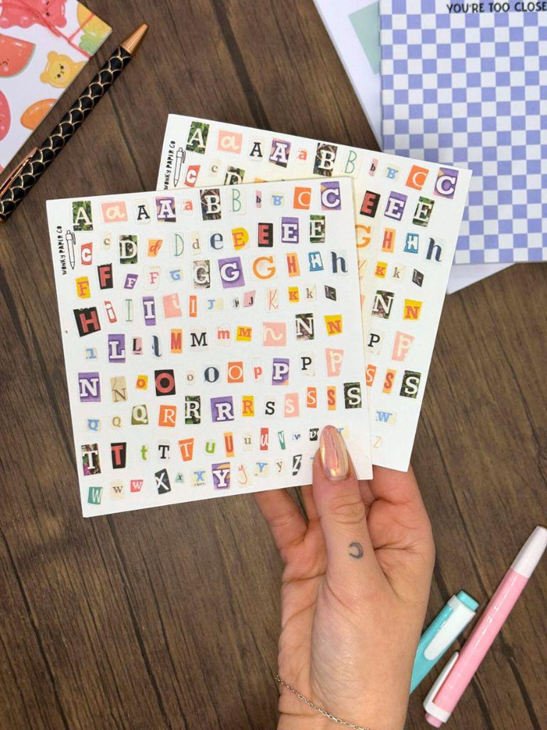 Mini Ransom Letter Stickers, Magazine Cut Out Alphabet Sticker Sheet ...