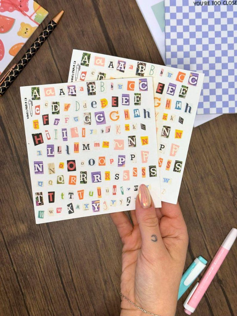 Mini Ransom Letter Stickers, Magazine Cut Out Alphabet Sticker Sheet ...