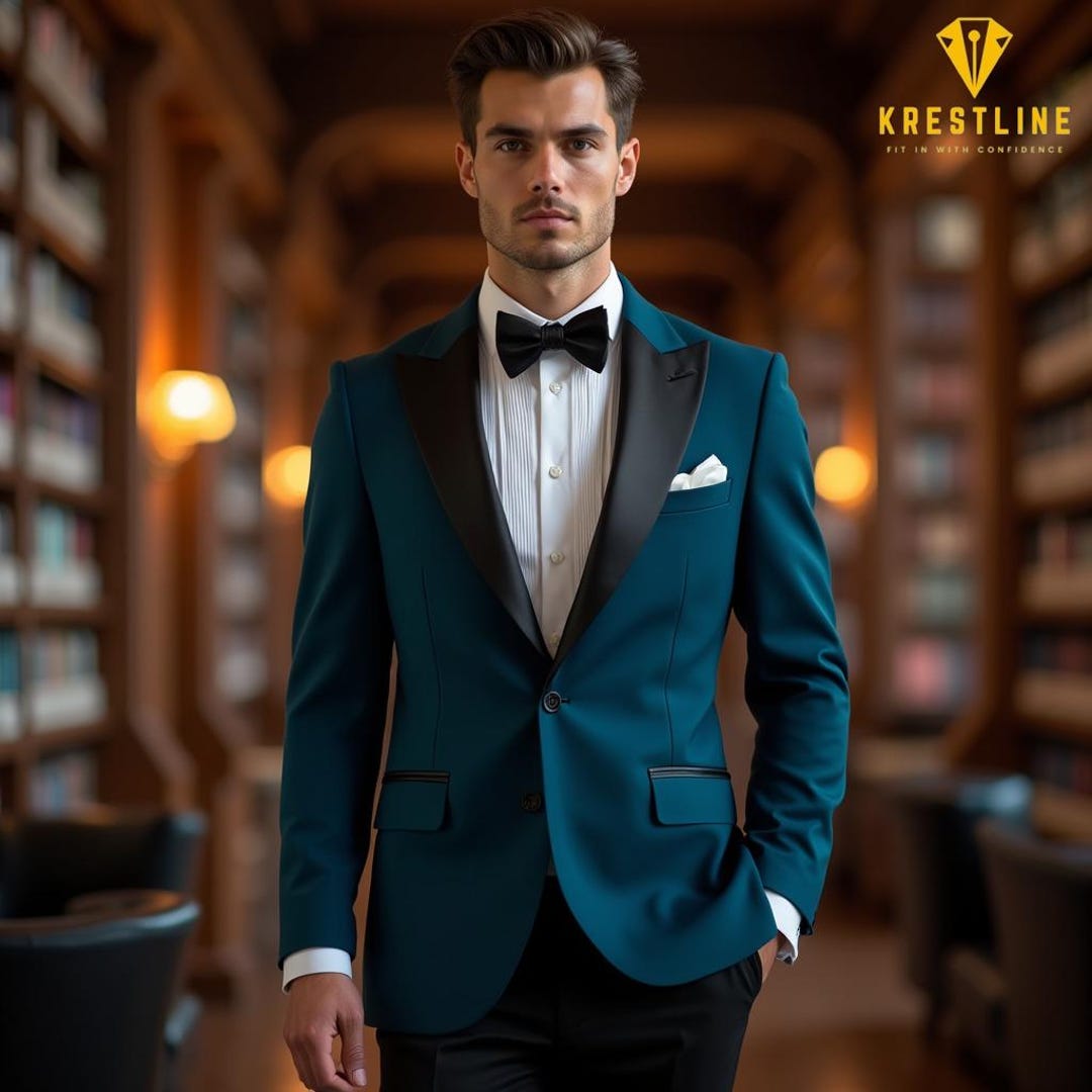 Men's Teal Blue Tuxedo | Stylish Groom and Formal Attire | Ideal for ...
