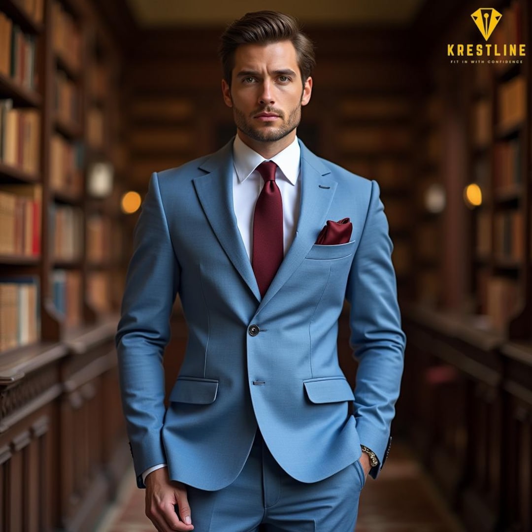 Men’s Powder Blue 2-piece Suit | Modern Groom and Wedding Wear | Ideal ...