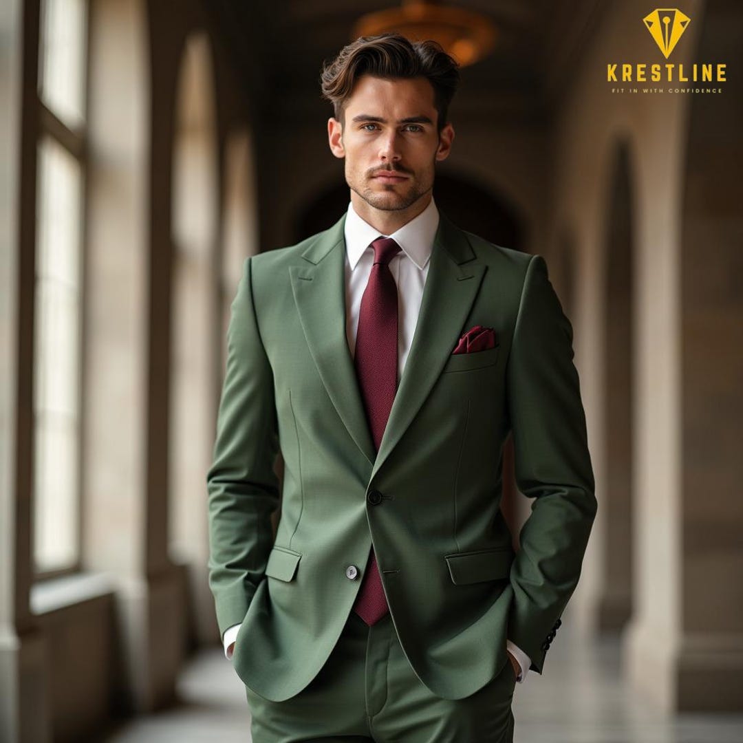 Men’s Sage Green 2-piece Suit | Modern Groom and Wedding Wear | Ideal ...