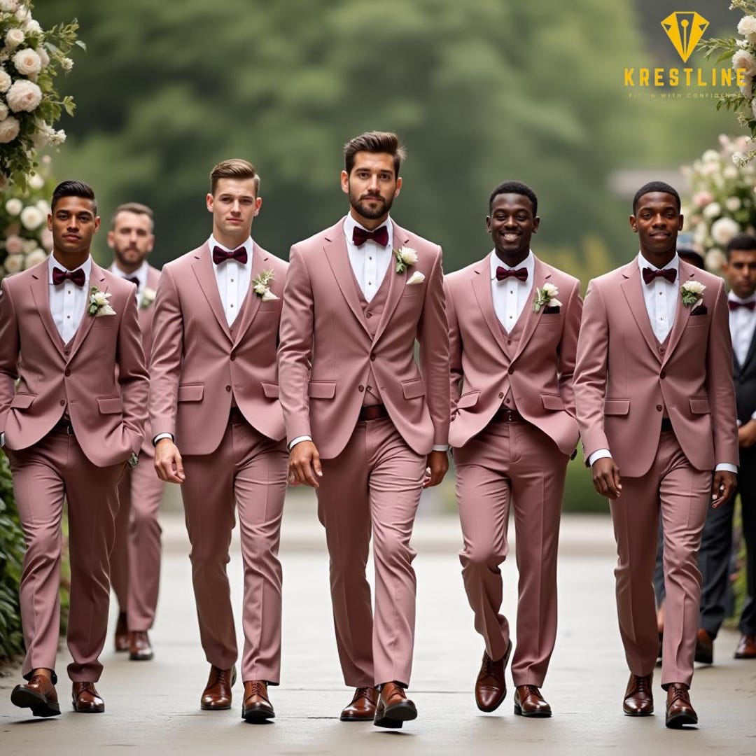 Elegant Dusty Rose Groomsmen Suit Set – 5 Matching Wedding Suits for a ...