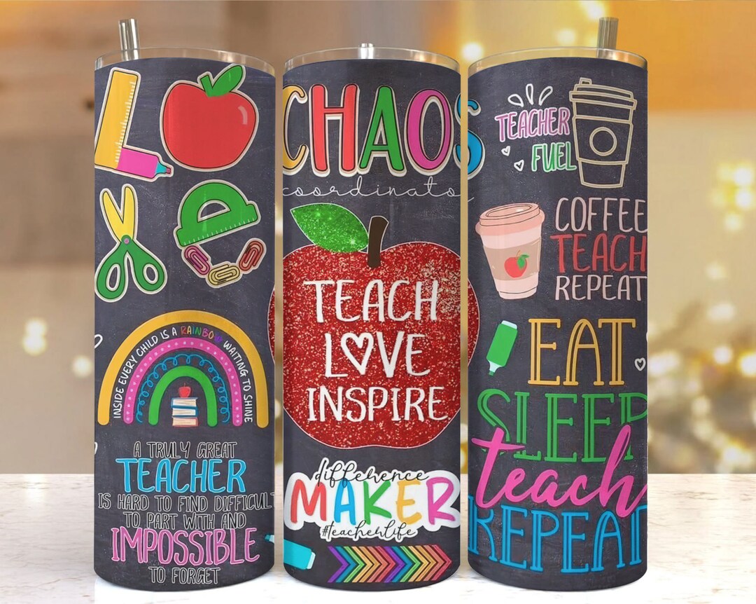 Teacher 20oz Skinny Tumbler Png, Teach Love Inspire, Teacher Life ...