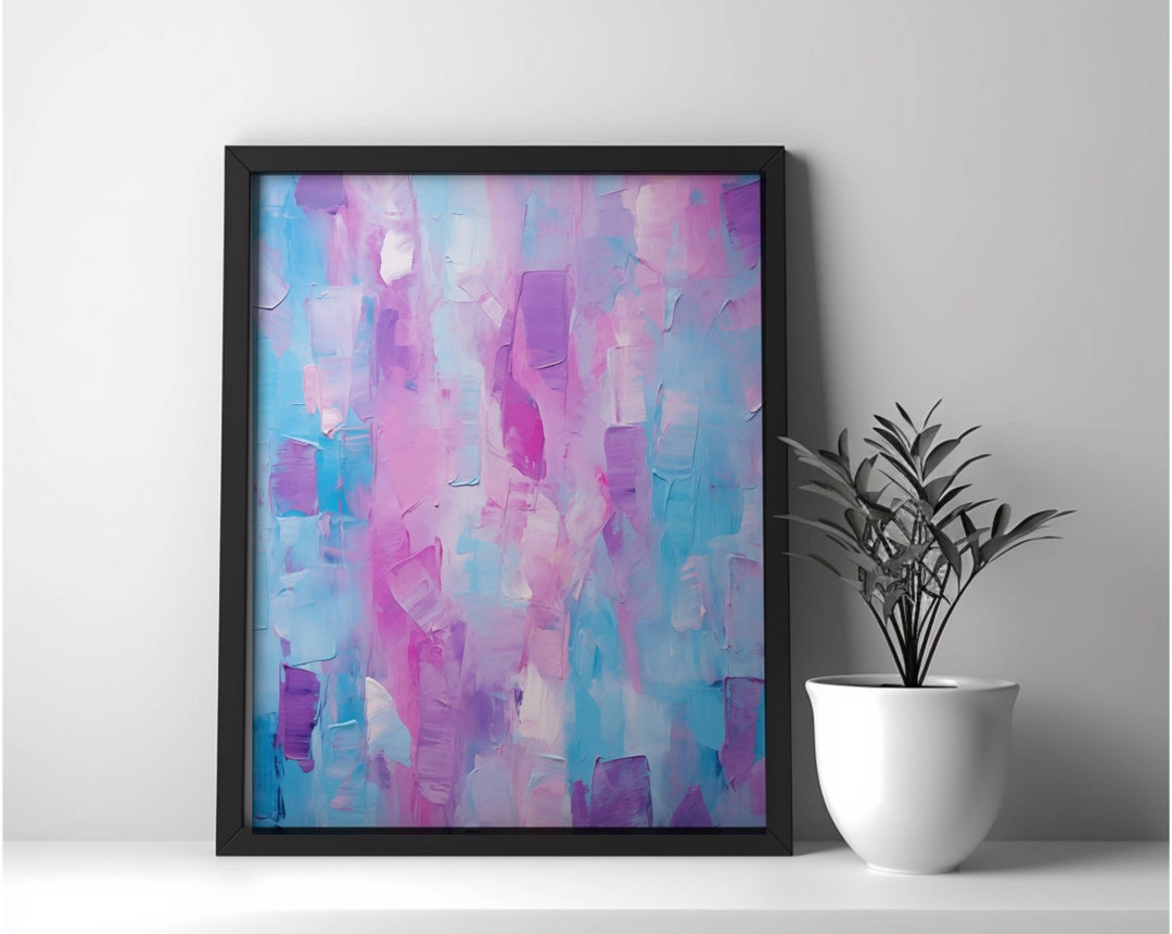 Abstract Impasto Blue, Purple and Pink Painting With Vibrant Colours ...