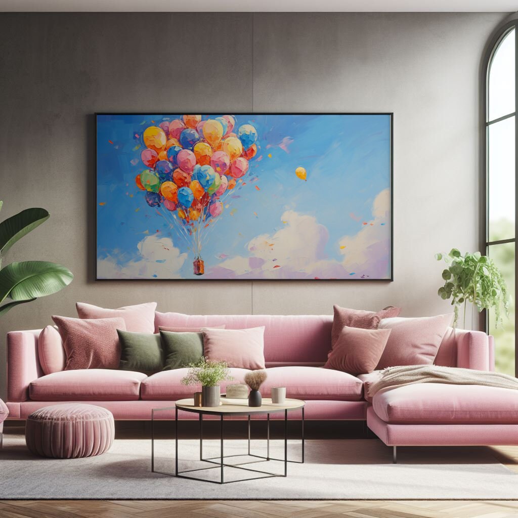 Abstract Impasto Painting of Balloons in the Sky, Vibrant Colours and ...