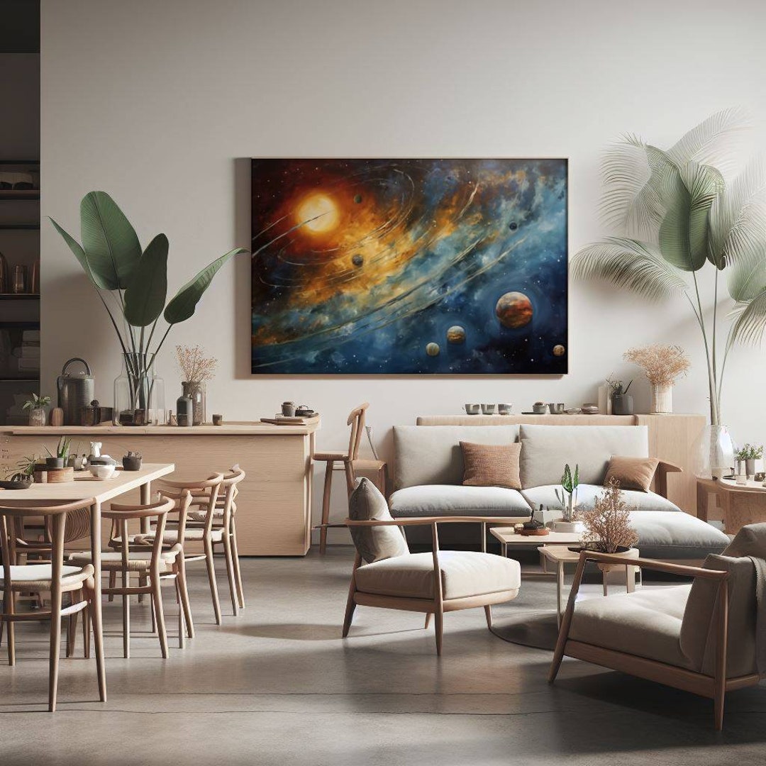 Abstract Impasto Painting of the Solar System With Planets Around the ...