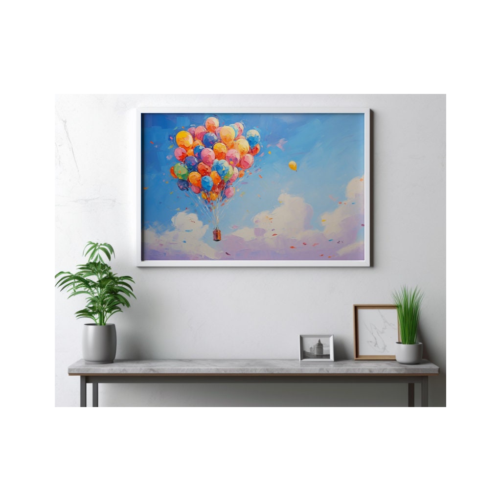 Abstract Impasto Painting of Balloons in the Sky, Vibrant Colours and ...