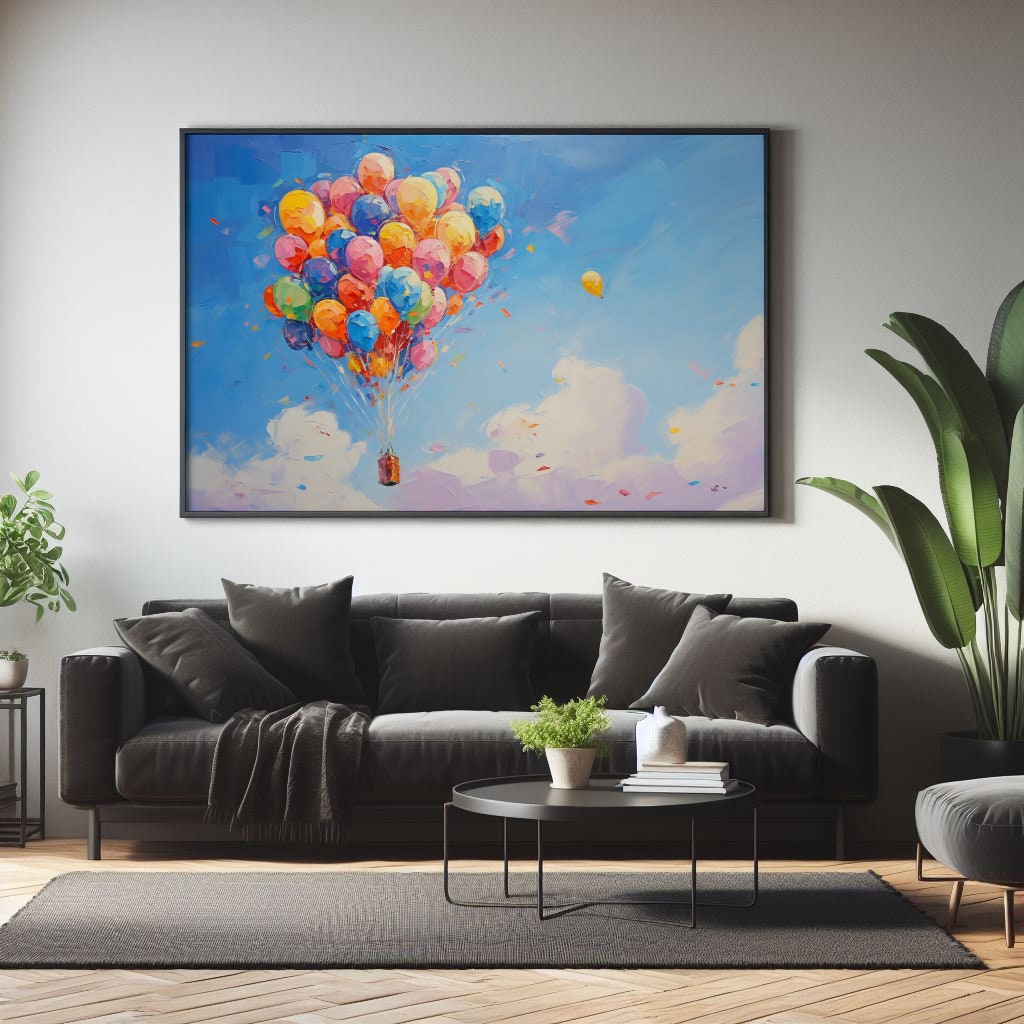 Abstract Impasto Painting of Balloons in the Sky, Vibrant Colours and ...