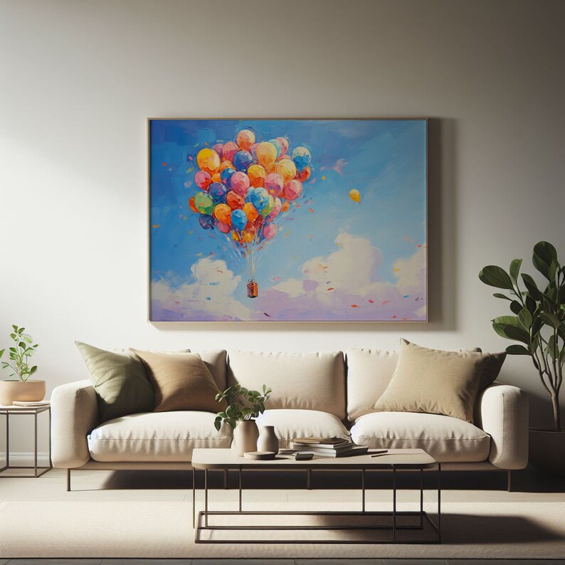 Abstract Impasto Painting of Balloons in the Sky, Vibrant Colours and ...