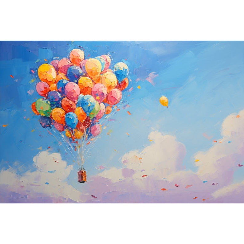 Abstract Impasto Painting of Balloons in the Sky, Vibrant Colours and ...