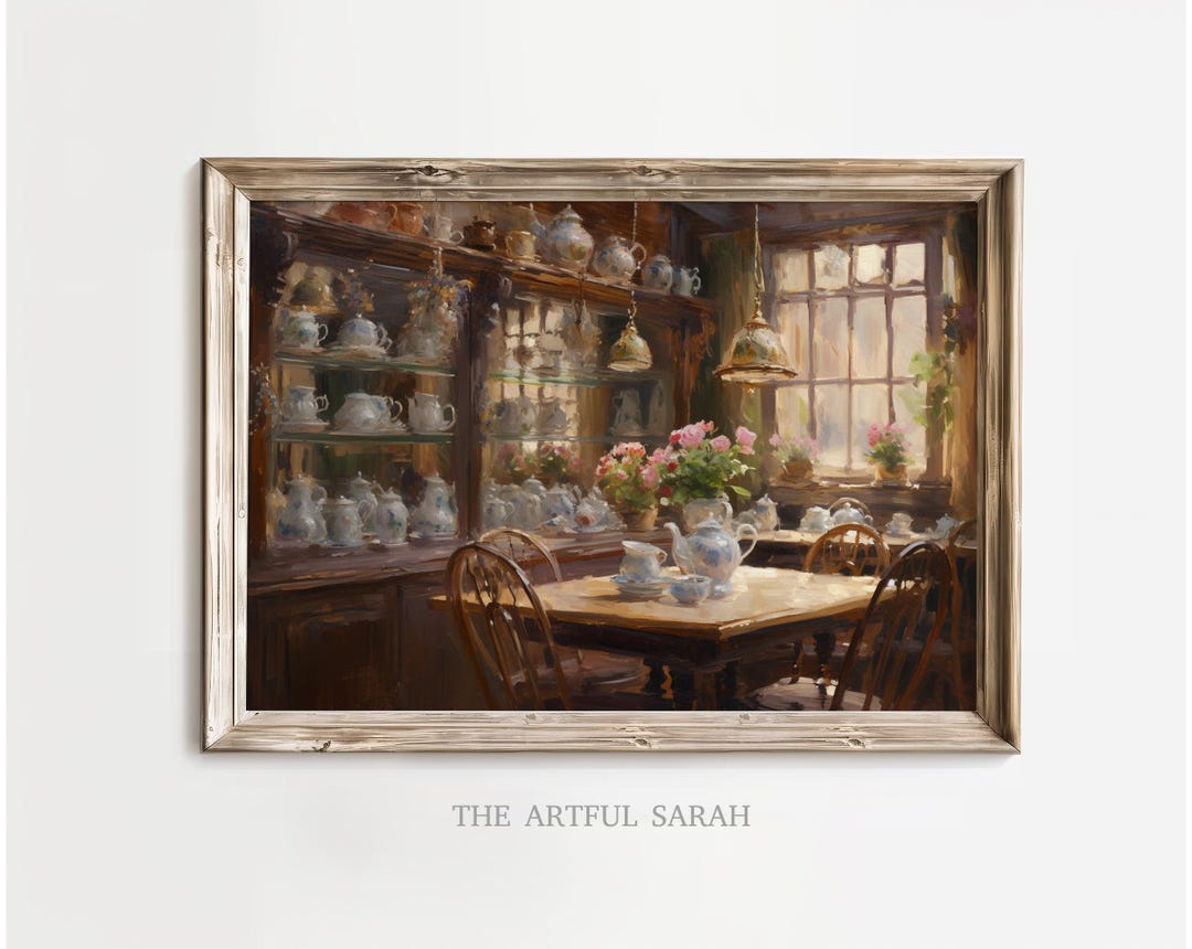 Traditional Vintage Victorian Painting of a Cute Little Tea Shop ...
