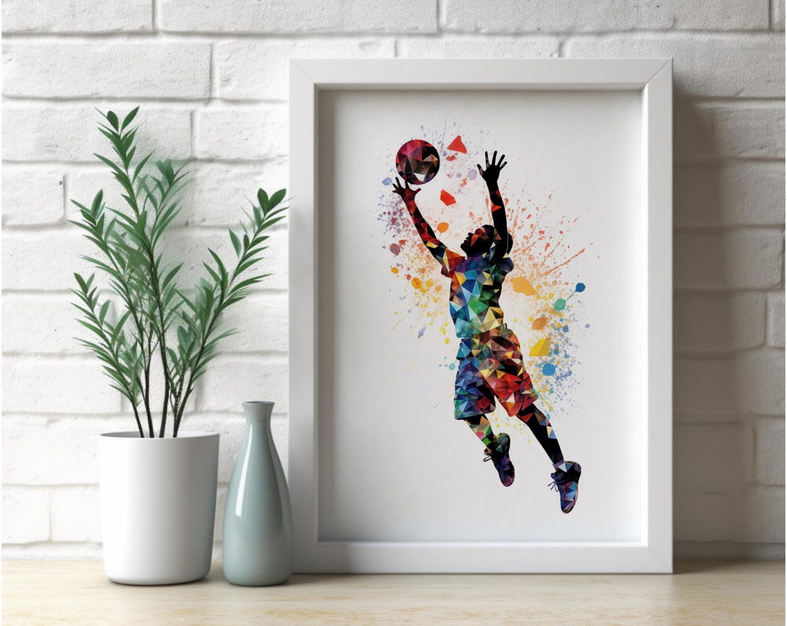 Rainbow Silhouette/outline Digital Print of a Boy Playing Basketball ...