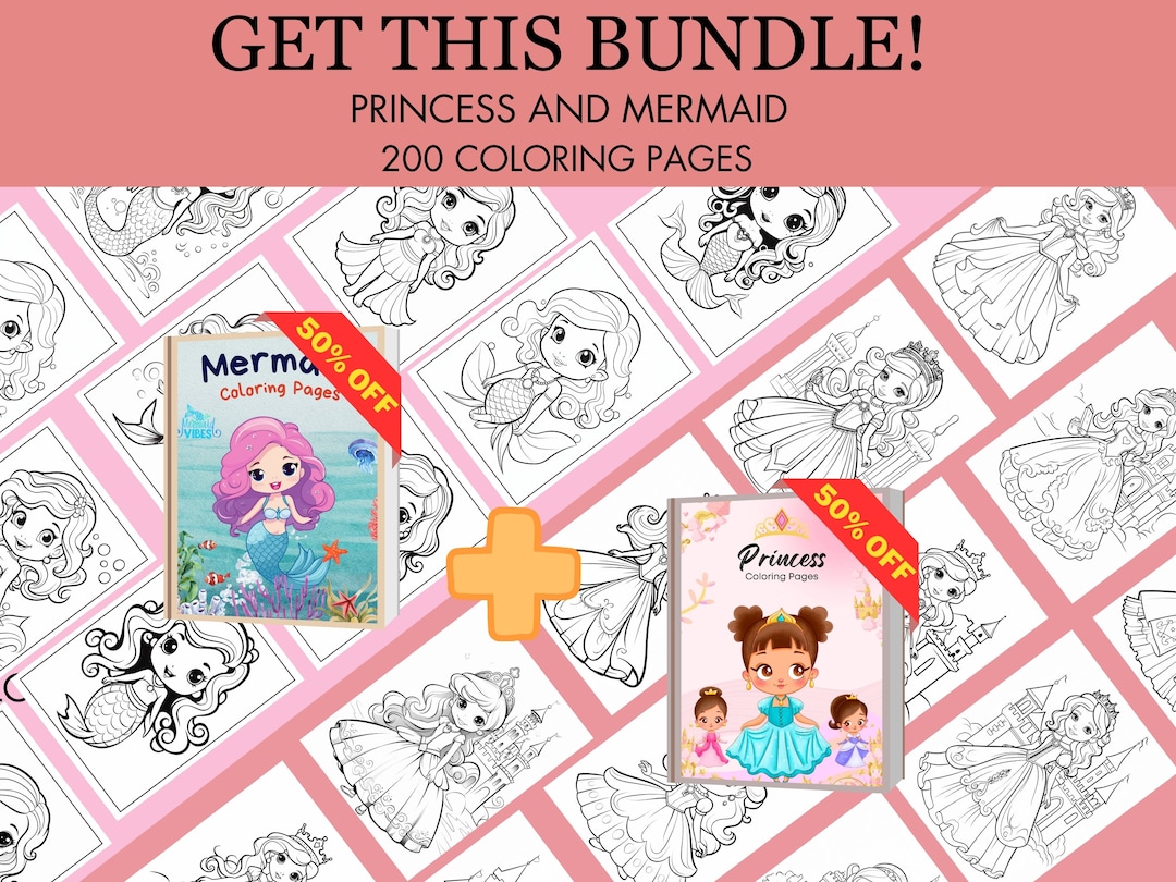 Enchanting Mermaid & Princess Coloring Book 200 Pages | Instant ...