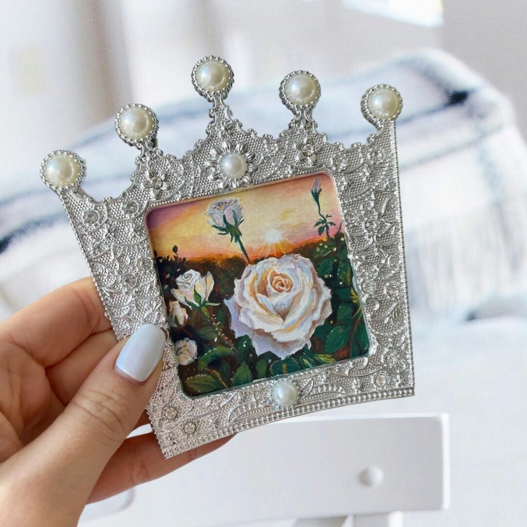 Rose Mini Painting – Floral Art in Vintage Gold Frame – Small Framed ...