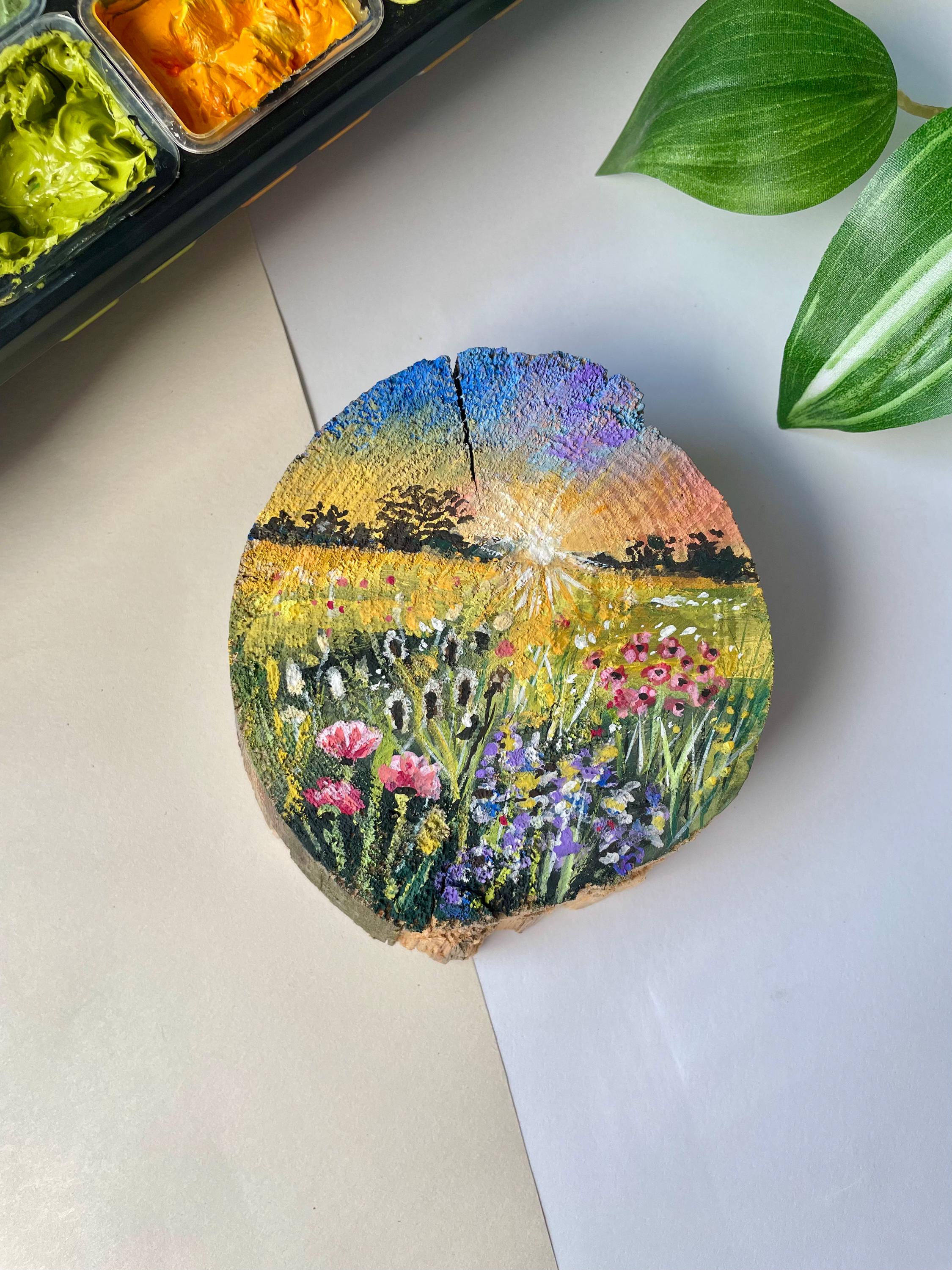 Wooden Slice Art Wooden Slice Painting Nature Scene Wood Painting Wood ...