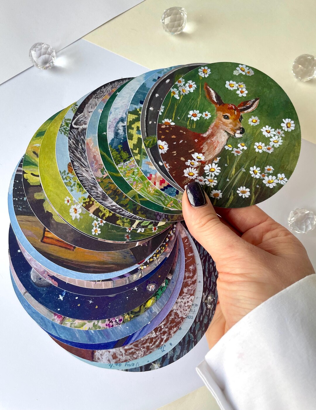 Cozy Mini Prints, 24 Round Postcards Set for Her, Illustrated Greeting ...