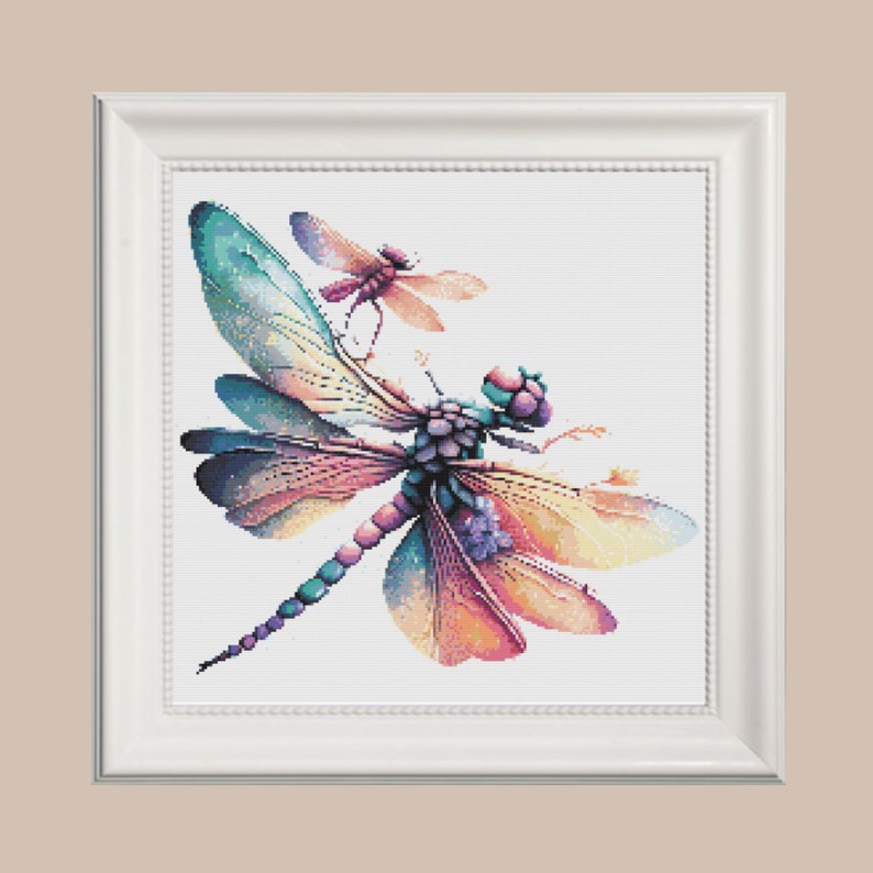 Dragonfly Cross Stitch Pattern, Instant PDF Download, Insect Watercolor ...