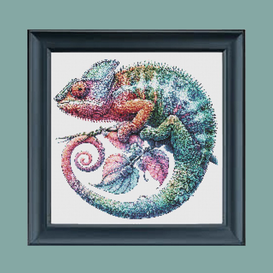 Chameleon Cross Stitch Pattern, Colourful Chameleon X Stitch Chart ...