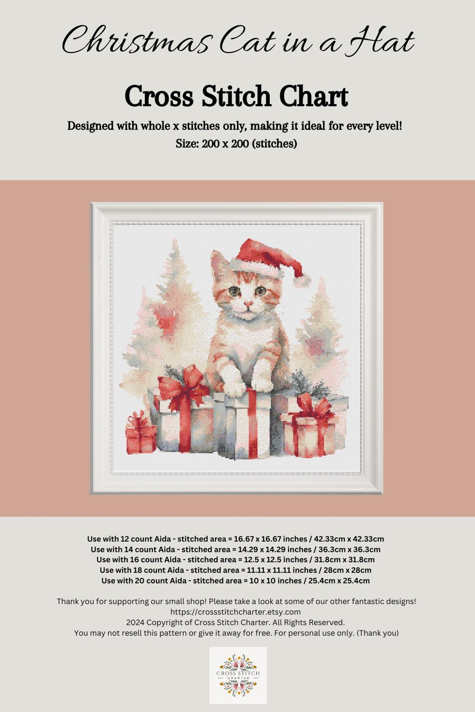 Christmas Cat Cross Stitch Pattern, Festive Cat Christmas, Cross Stitch ...