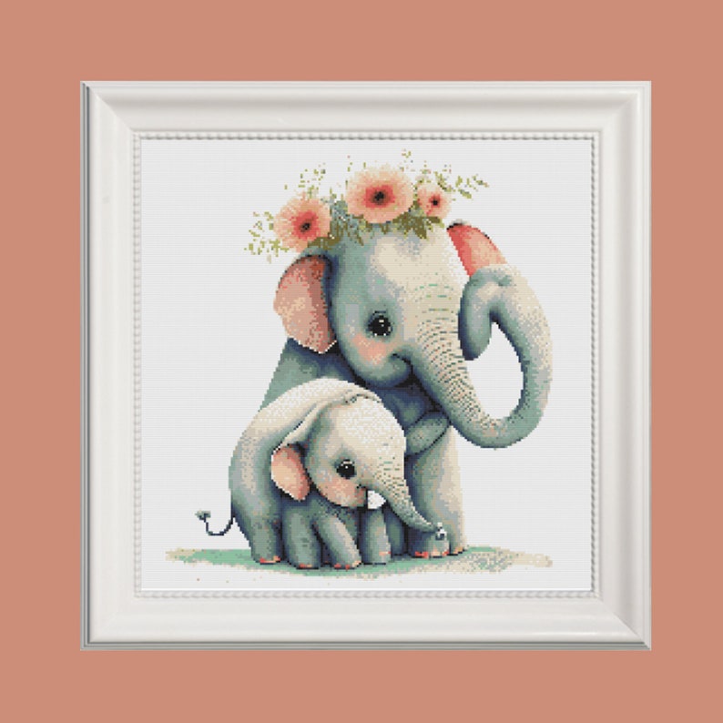 Elephant Cross Stitch Pattern, Baby Elephant Cross Stitch Chart, Mother ...