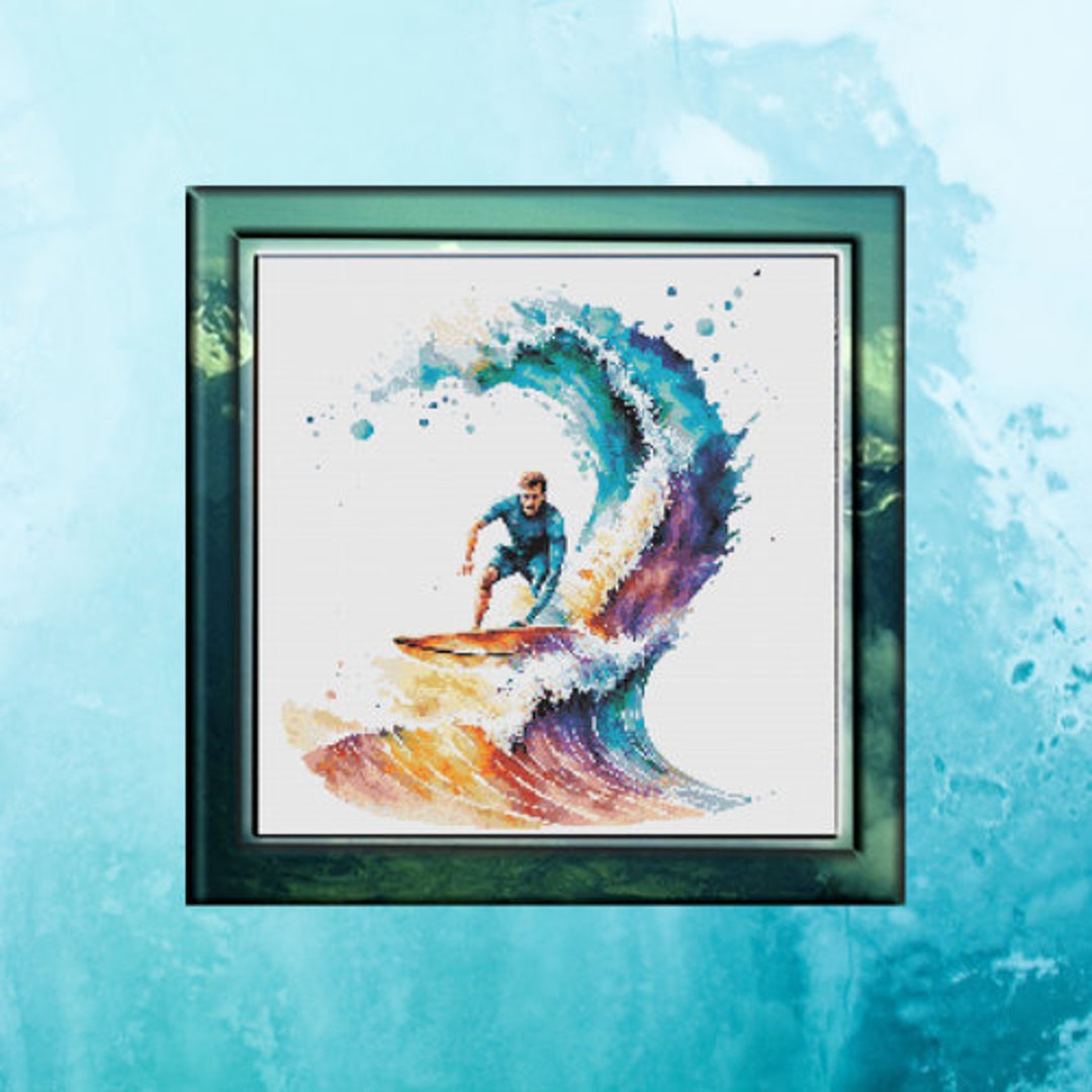Surfing Cross Stitch Pattern, Surfing the Waves X Stitch Chart, Seaside ...
