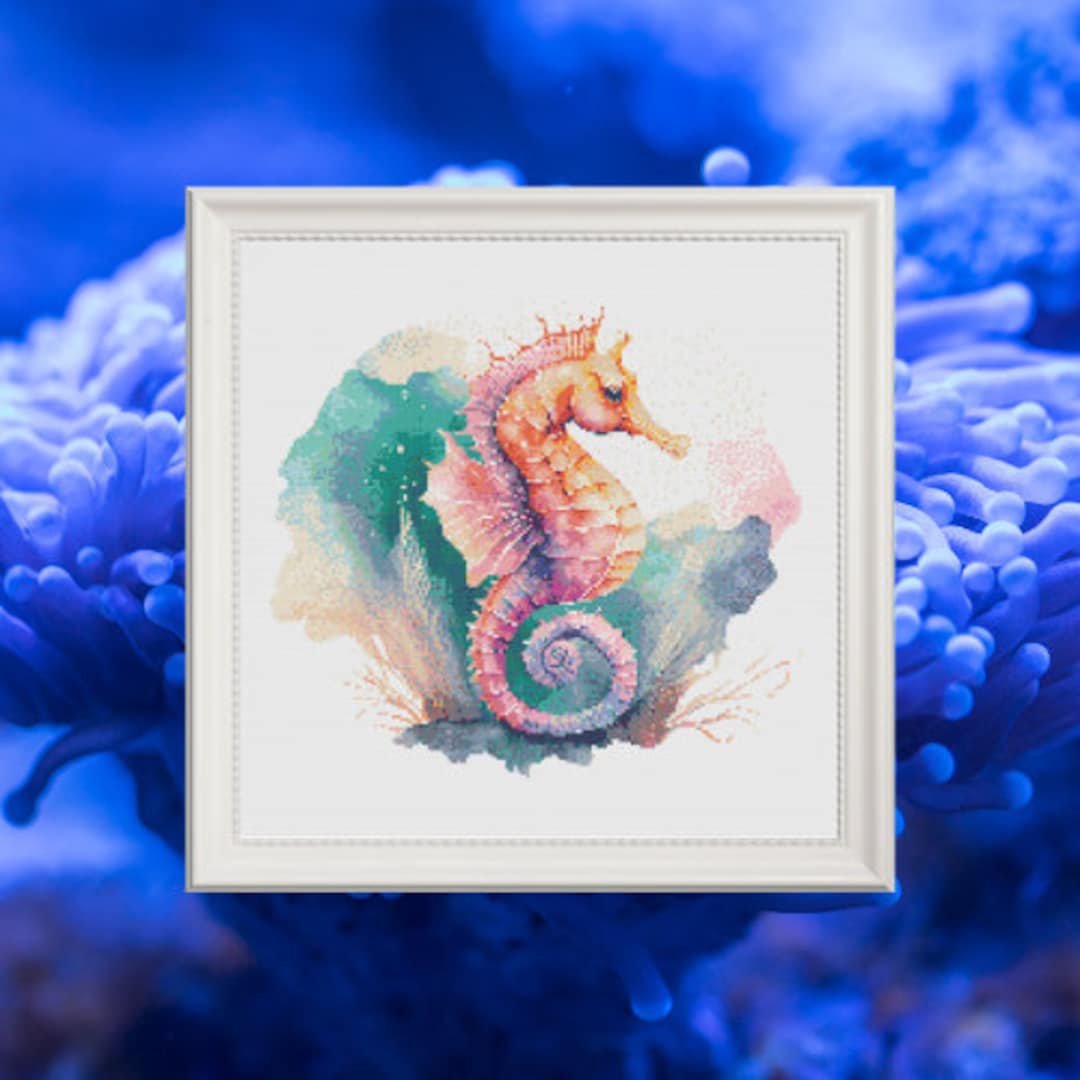Seahorse Cross Stitch Pattern, Seahorse Watercolour X Stitch Chart, Seaside, Nautical, Sea Life ...