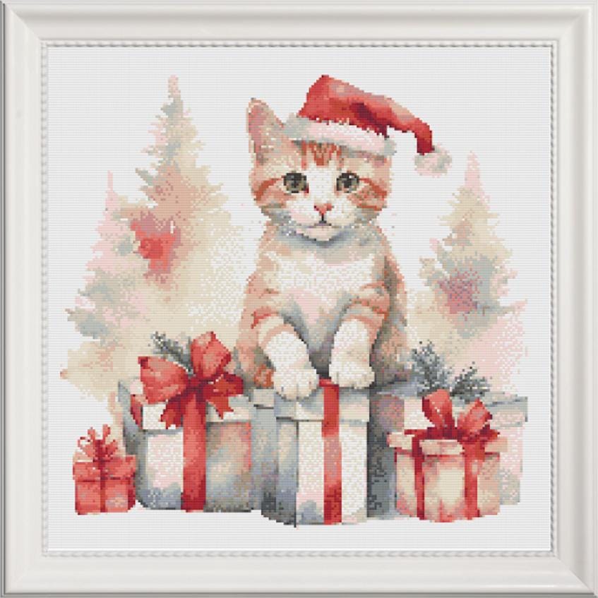 Christmas Cat Cross Stitch Pattern, Festive Cat Christmas, Cross Stitch ...