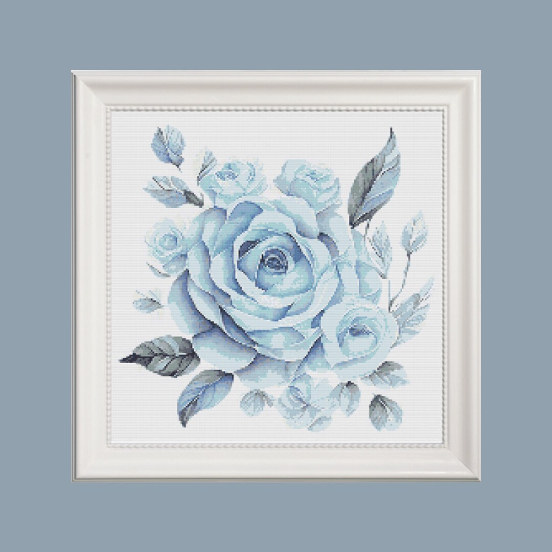 Blue Roses Cross Stitch Pattern, Blue Rose Bouquet Cross Stitch Chart ...