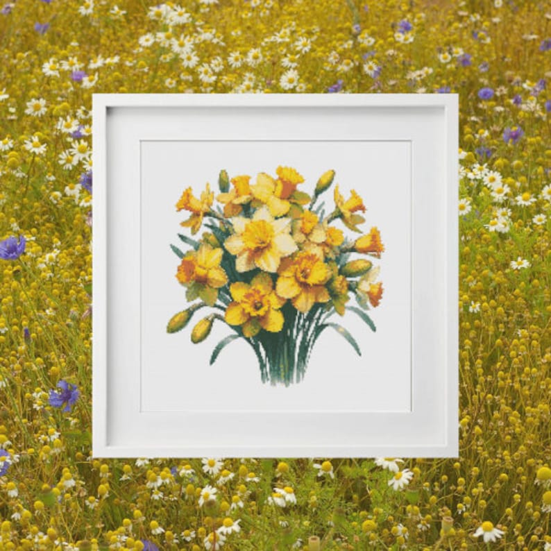 Spring Daffodils Cross Stitch Pattern, Instant PDF Download, Flowers Cross Stitch Chart, Floral ...