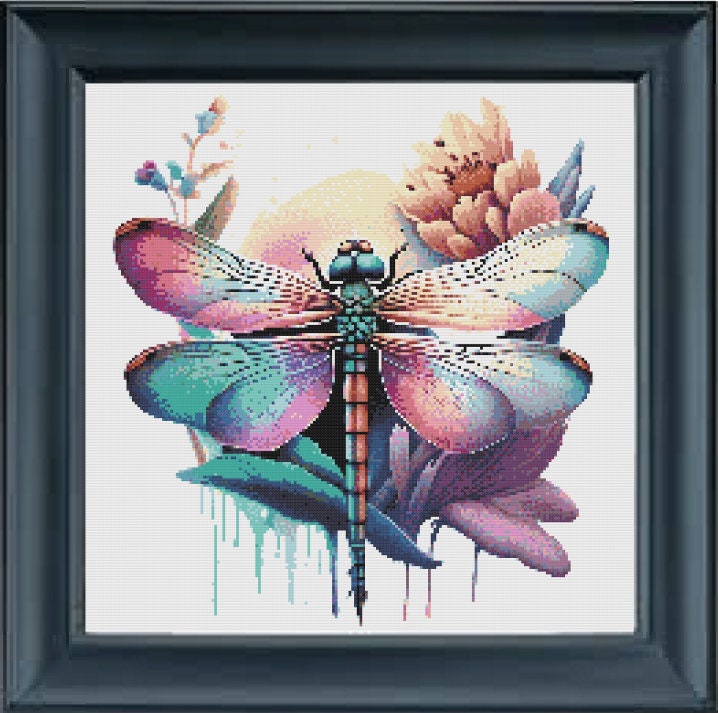 Dragonfly Cross Stitch Pattern, Instant PDF Download, Insect Watercolor ...