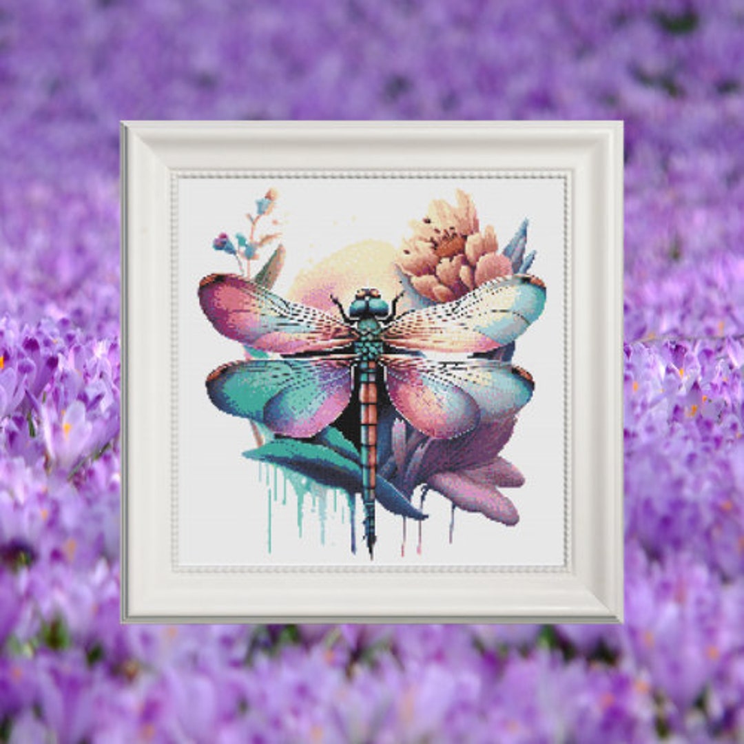 Dragonfly Cross Stitch Pattern, Instant PDF Download, Insect Watercolor ...