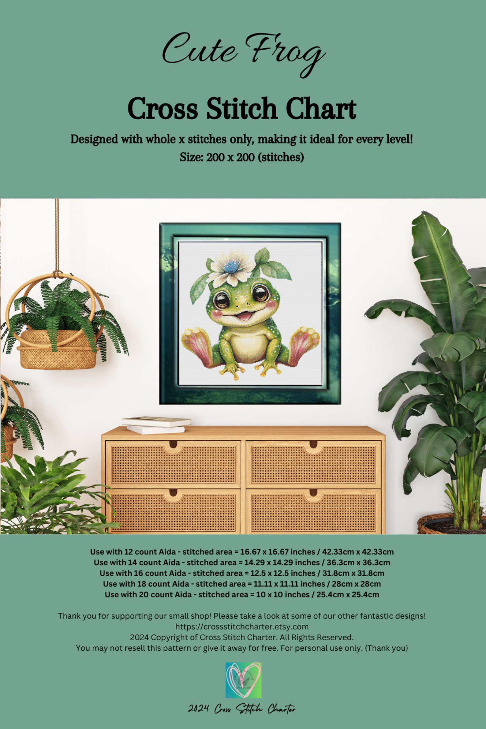 Cute Frog Cross Stitch Pattern, Green Frog Cross Stitch Chart, Funny ...